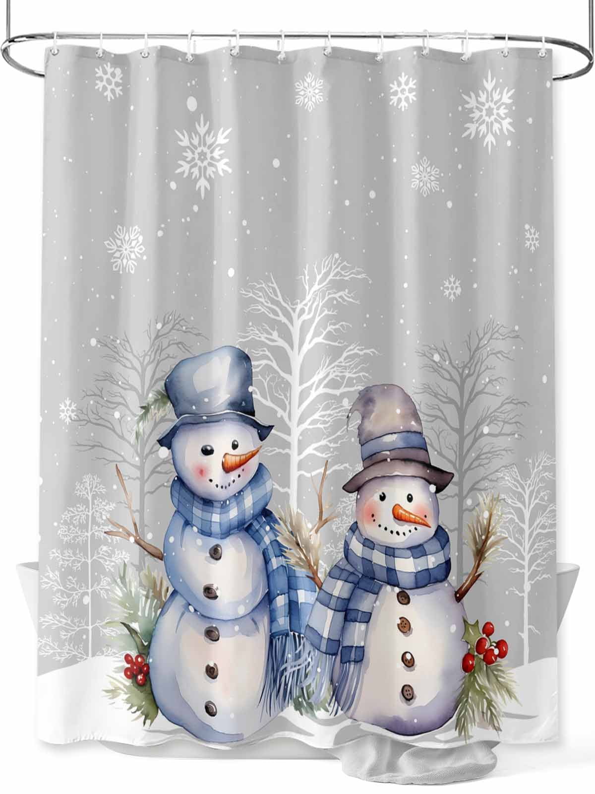 Boanket Polyester Fabric Forest Snowman, Shower Curtain, Christmas Tree ...