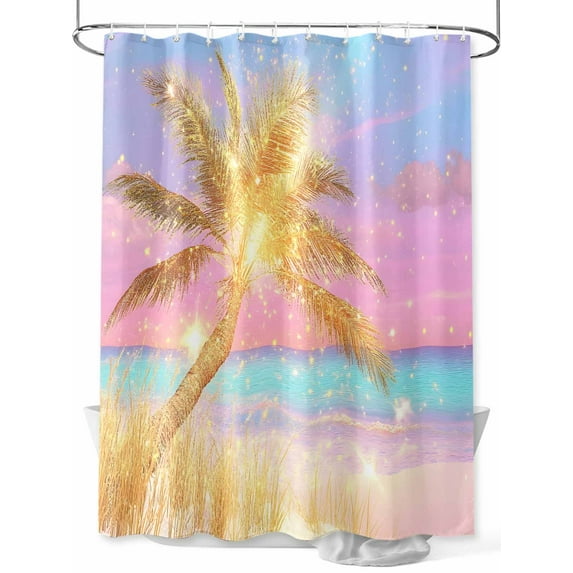 Boanket Polyester Fabric Golden Palm Tree Shower Curtain, Rainbow Beach ...