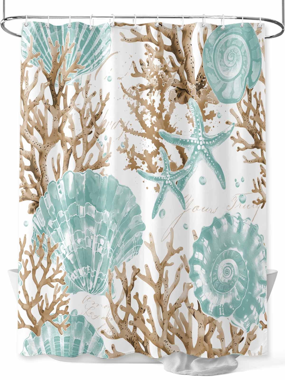 Boanket Polyester Fabric Green Coastal Seashells Shower Curtain ...