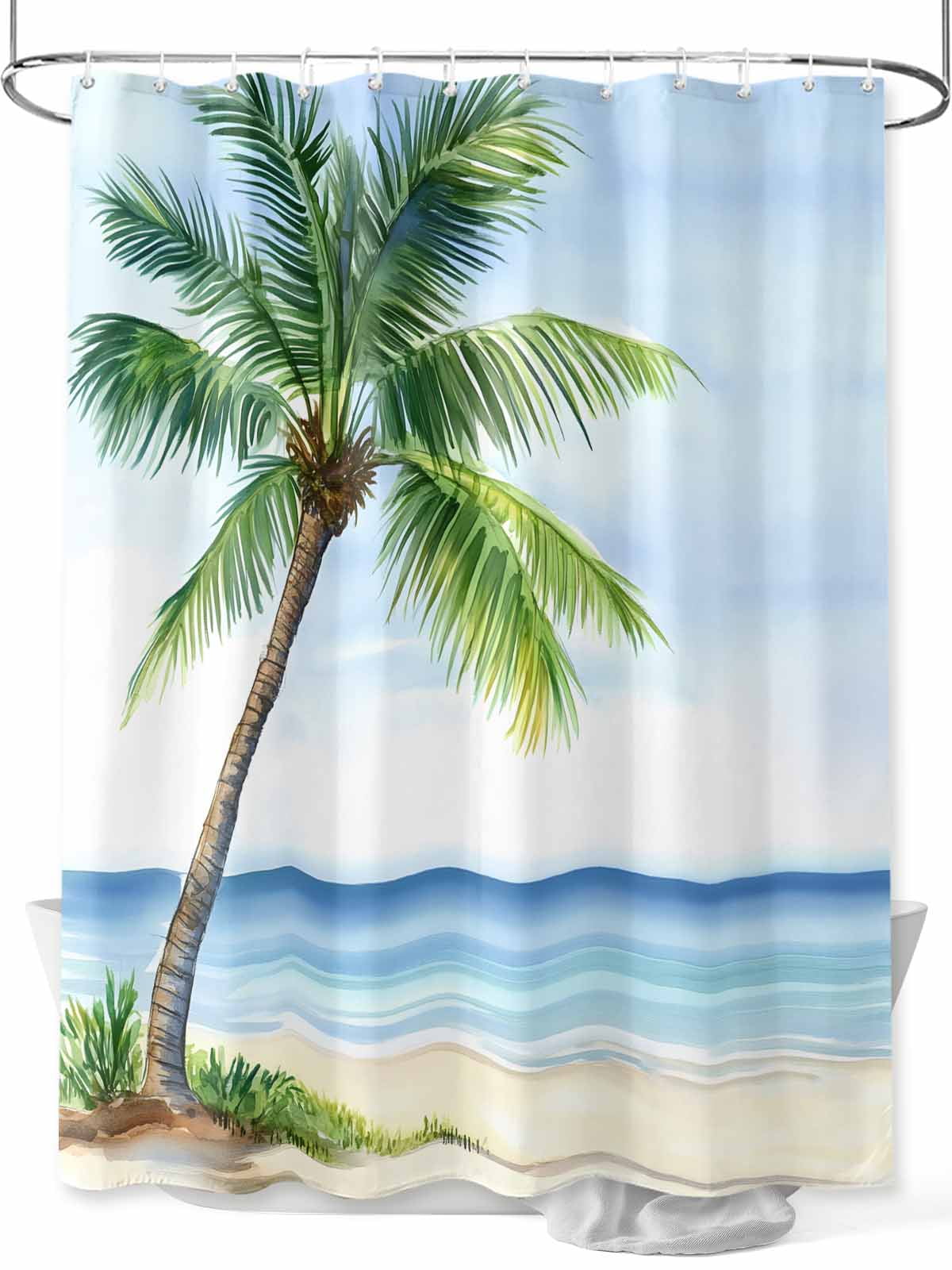 Boanket Polyester Fabric Green Palm Trees Shower Curtain, Coastal ...