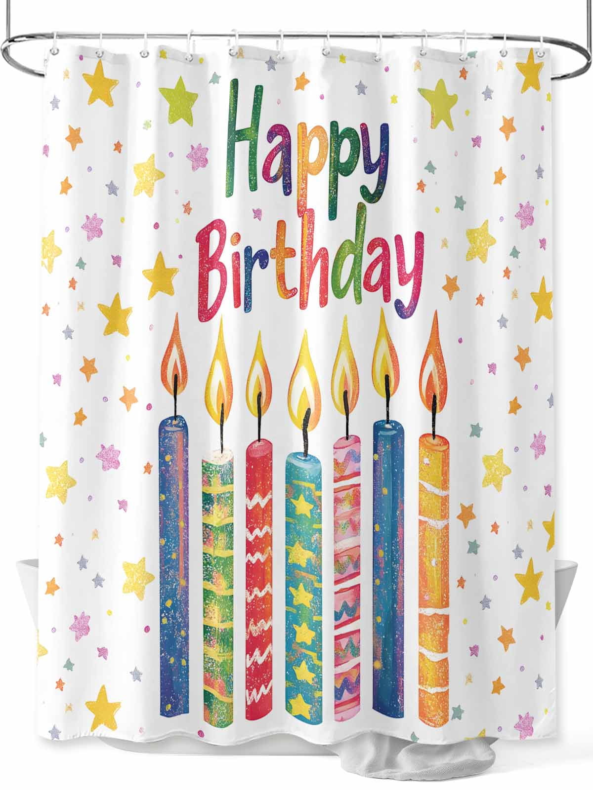 Boanket Polyester Fabric Happy Birthday Shower Curtain, Colorful Star ...