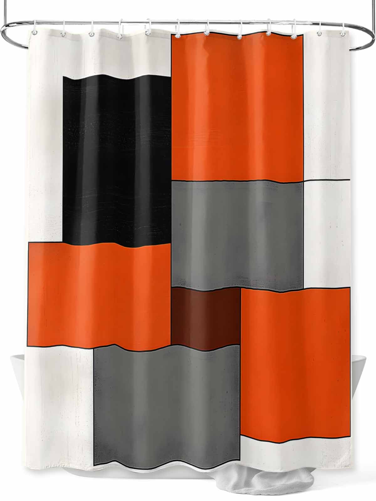Boanket Polyester Fabric Modern Orange Beige Shower Curtain, Abstract Black Grey Color Blocks ...