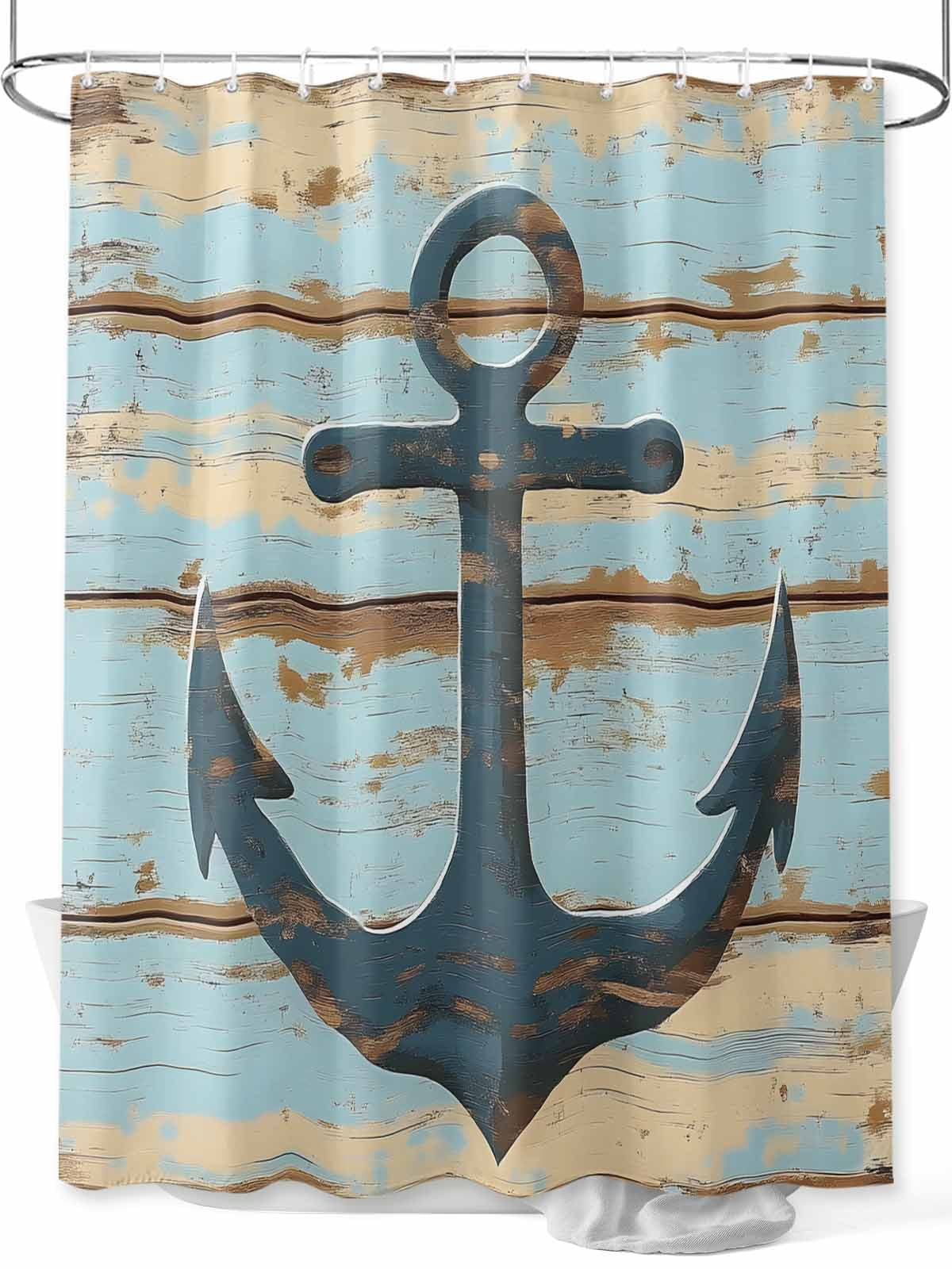 Boanket Polyester Fabric Nautical Anchor Shower Curtain, Vintage Blue ...