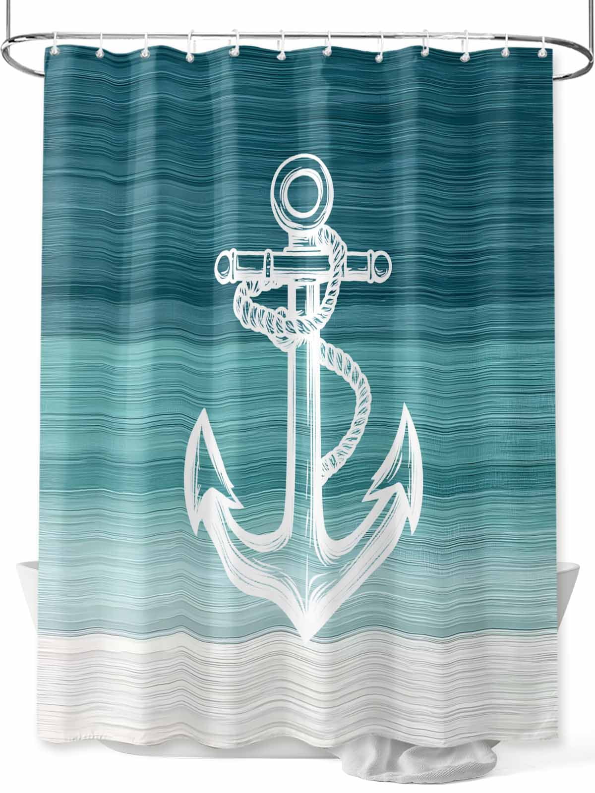 Boanket Polyester Fabric Nautical Anchor Teal Green Shower Curtain ...
