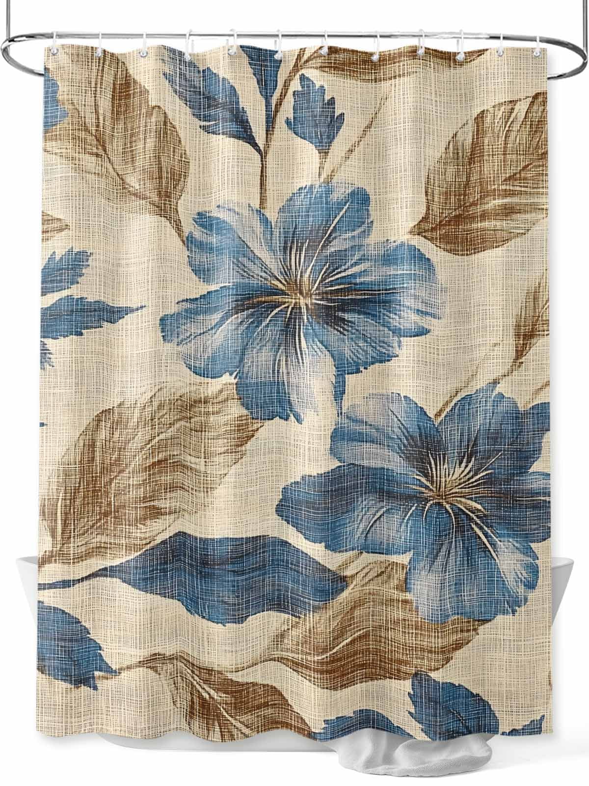 Boanket Polyester Fabric Navy Blue Brown Floral Shower Curtain ...