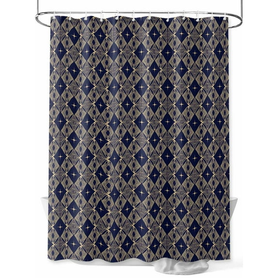 Boanket Polyester Fabric Navy Blue Geometric Shower Curtain, Yellow ...