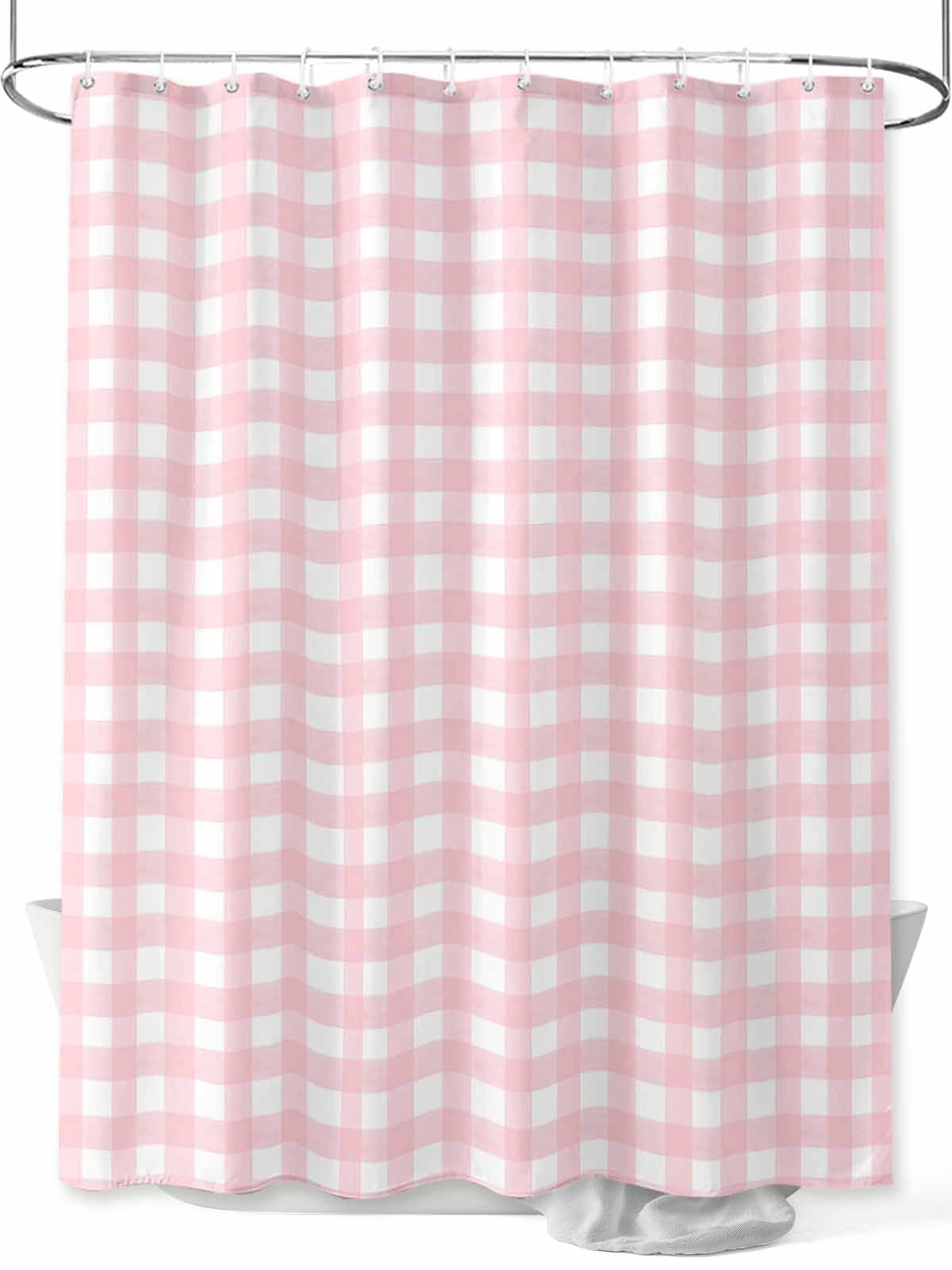 Boanket Polyester Fabric Pink Buffalo Plaid Shower Curtain, Farmhouse ...