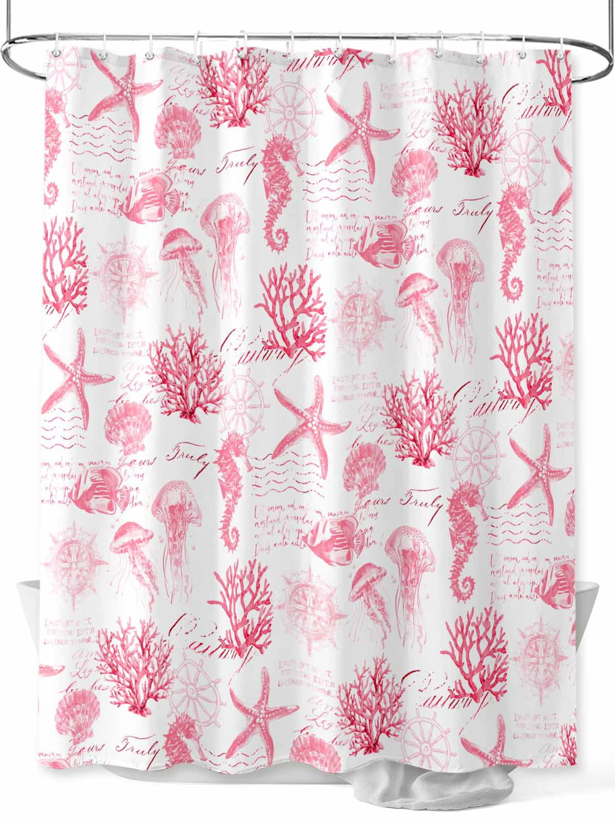Boanket Polyester Fabric Pink Ocean Coastal Shower Curtain, Nautical ...