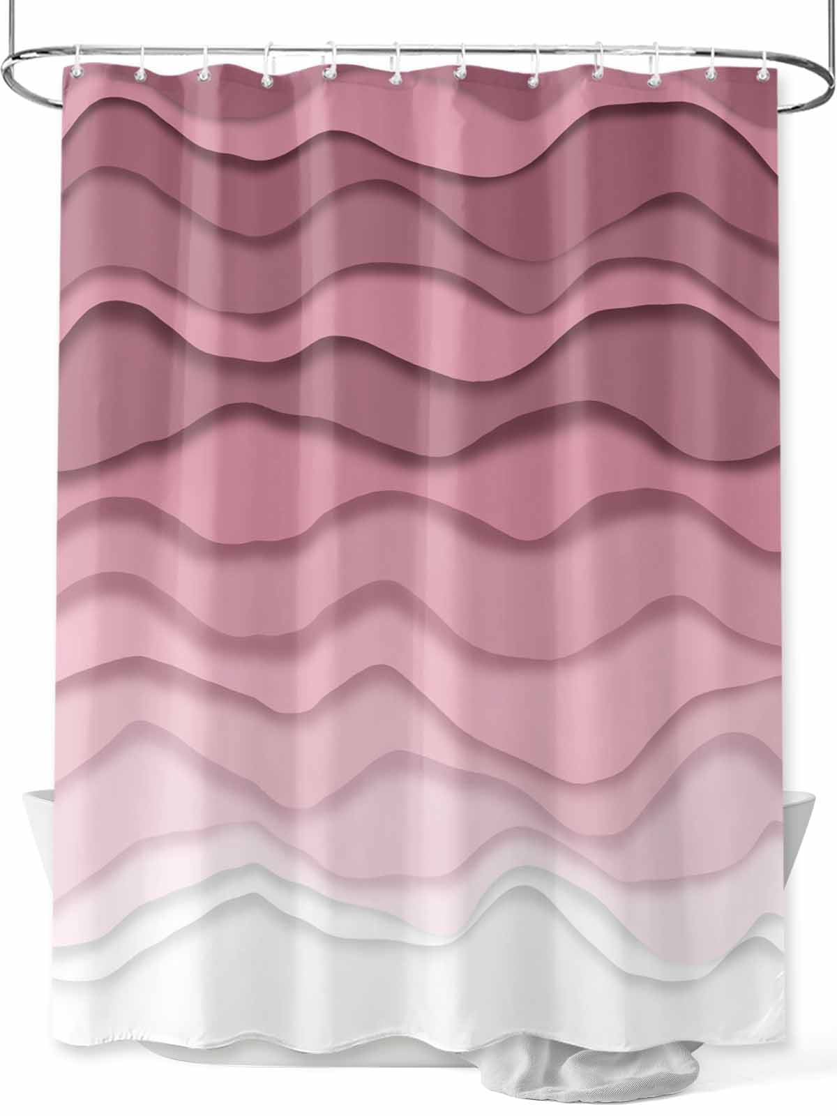 Boanket Polyester Fabric Pink Ombre Stripes Shower Curtain, Modern Roman Abstract Waves Art ...