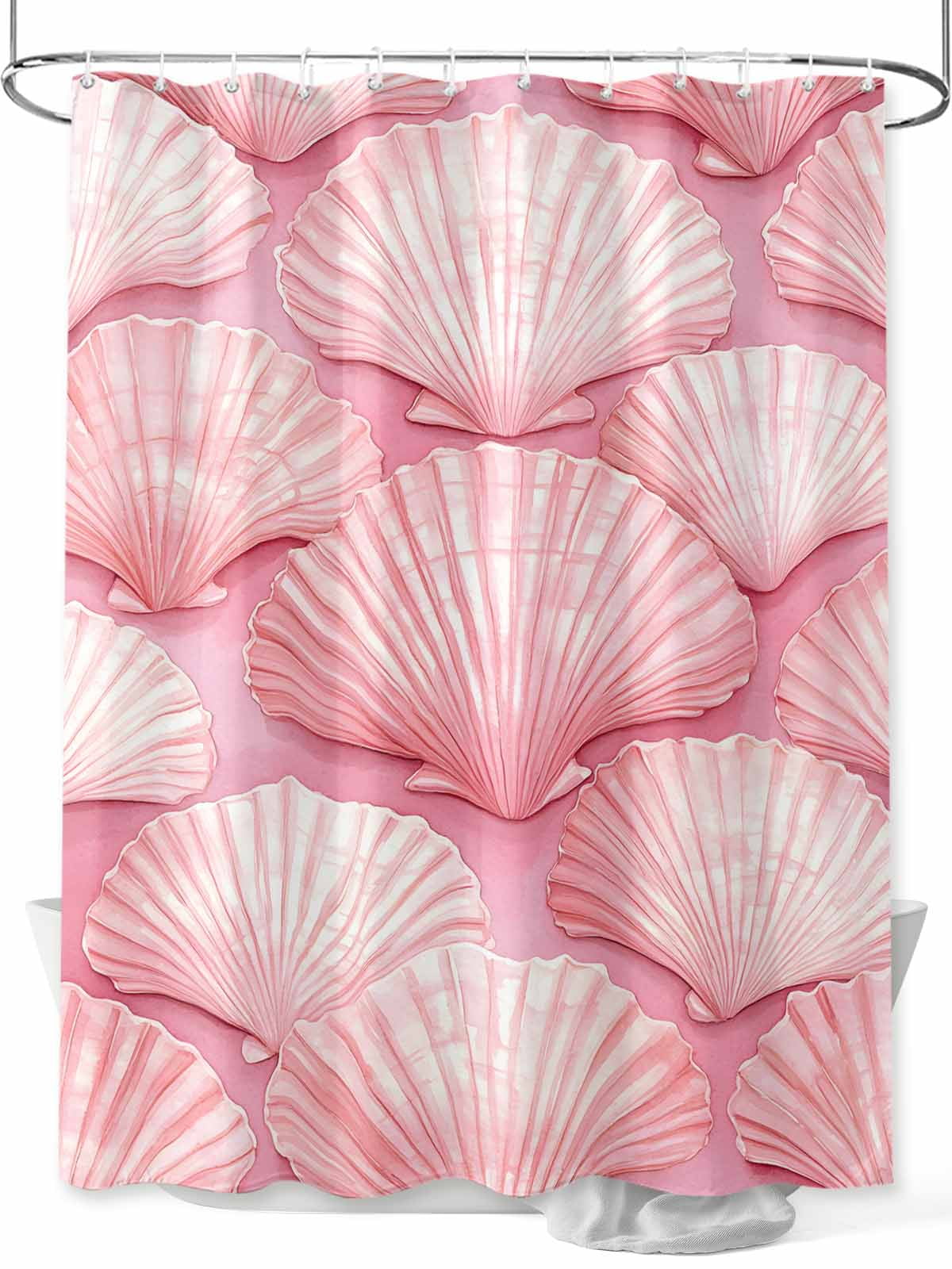 Boanket Polyester Fabric Pink Shell Coastal Shower Curtain, Nautical ...