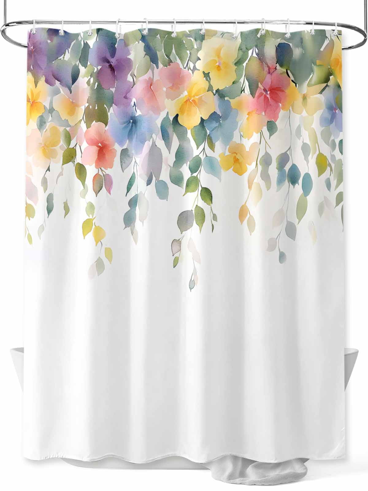 Boanket Polyester Fabric Pink Spring Flower Shower Curtain, Pastoral Floral Leaves Country ...