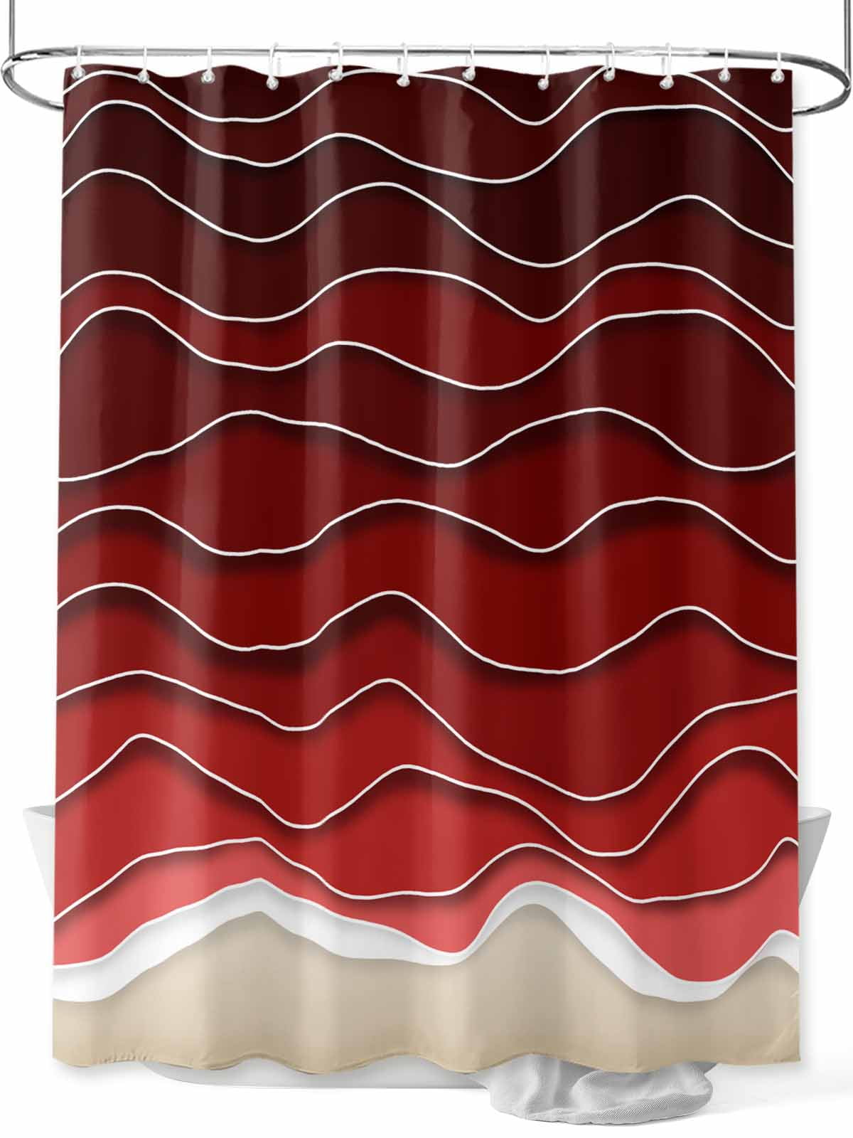 Boanket Polyester Fabric Red Ocean Waves Shower Curtain, Coastal ...