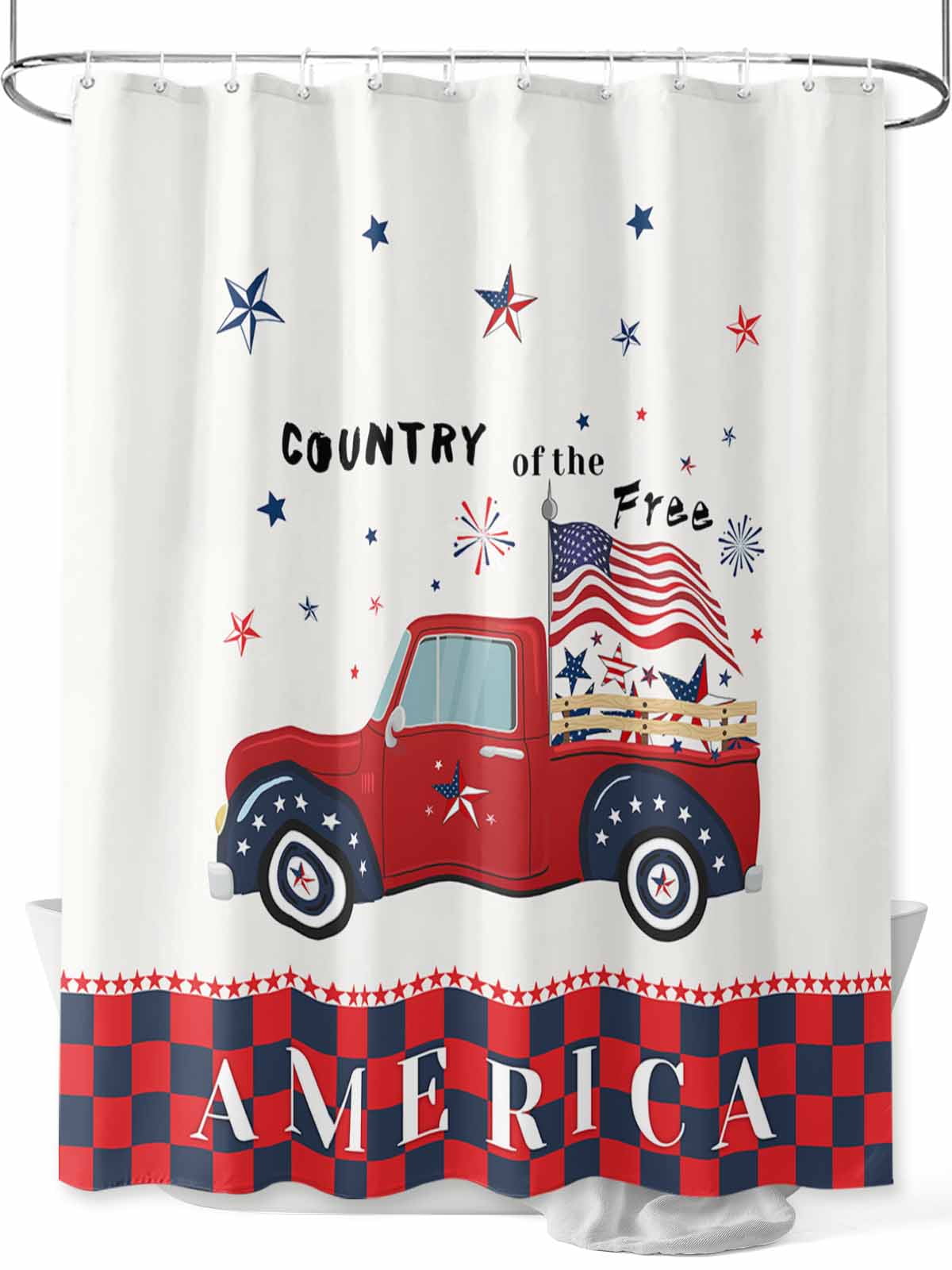 Boanket Polyester Fabric Red Truck with American Star Flag Independence ...