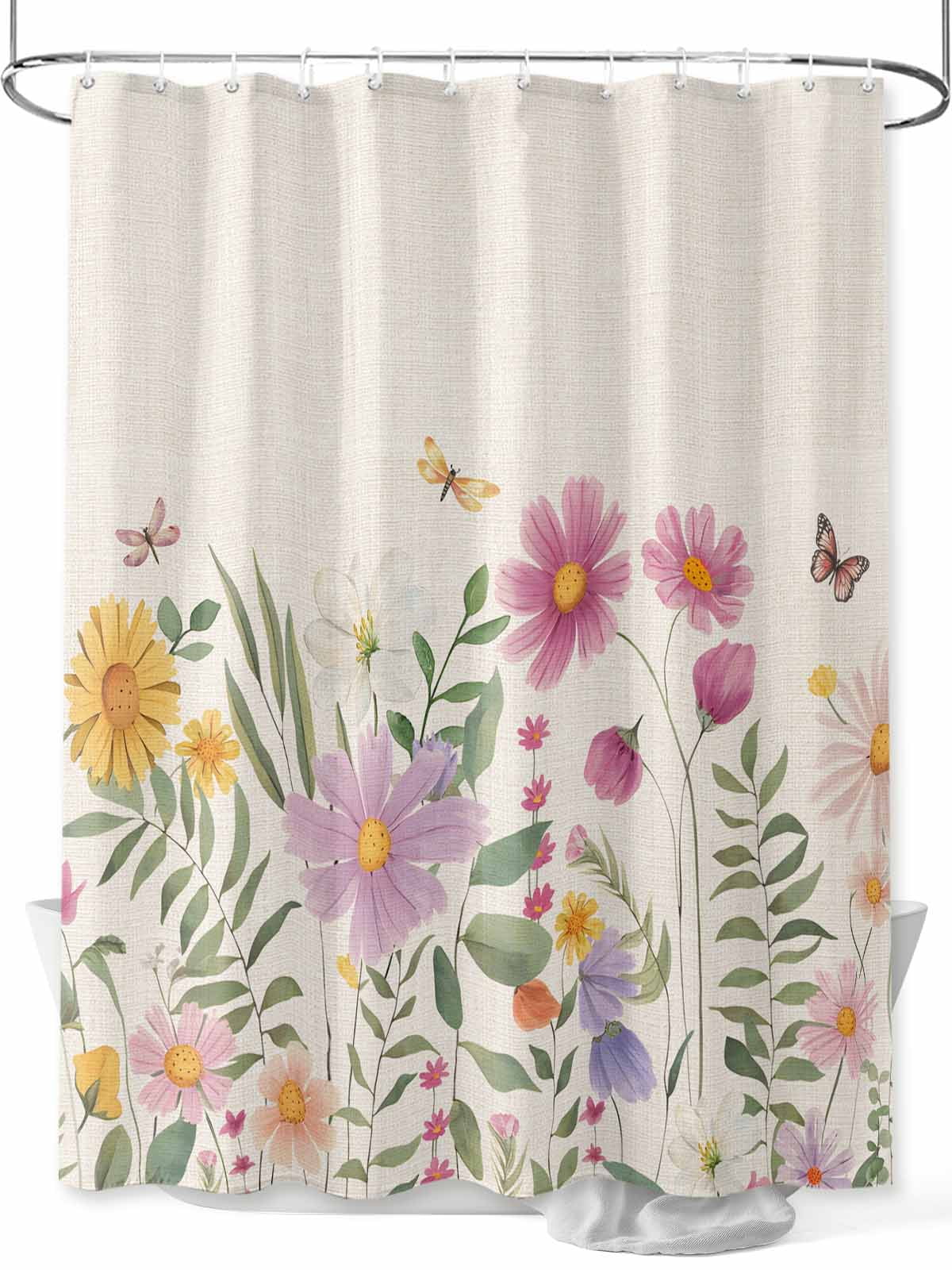 Boanket Polyester Fabric Spring Flowers Shower Curtain, Farmhouse Retro Botanical Floral ...