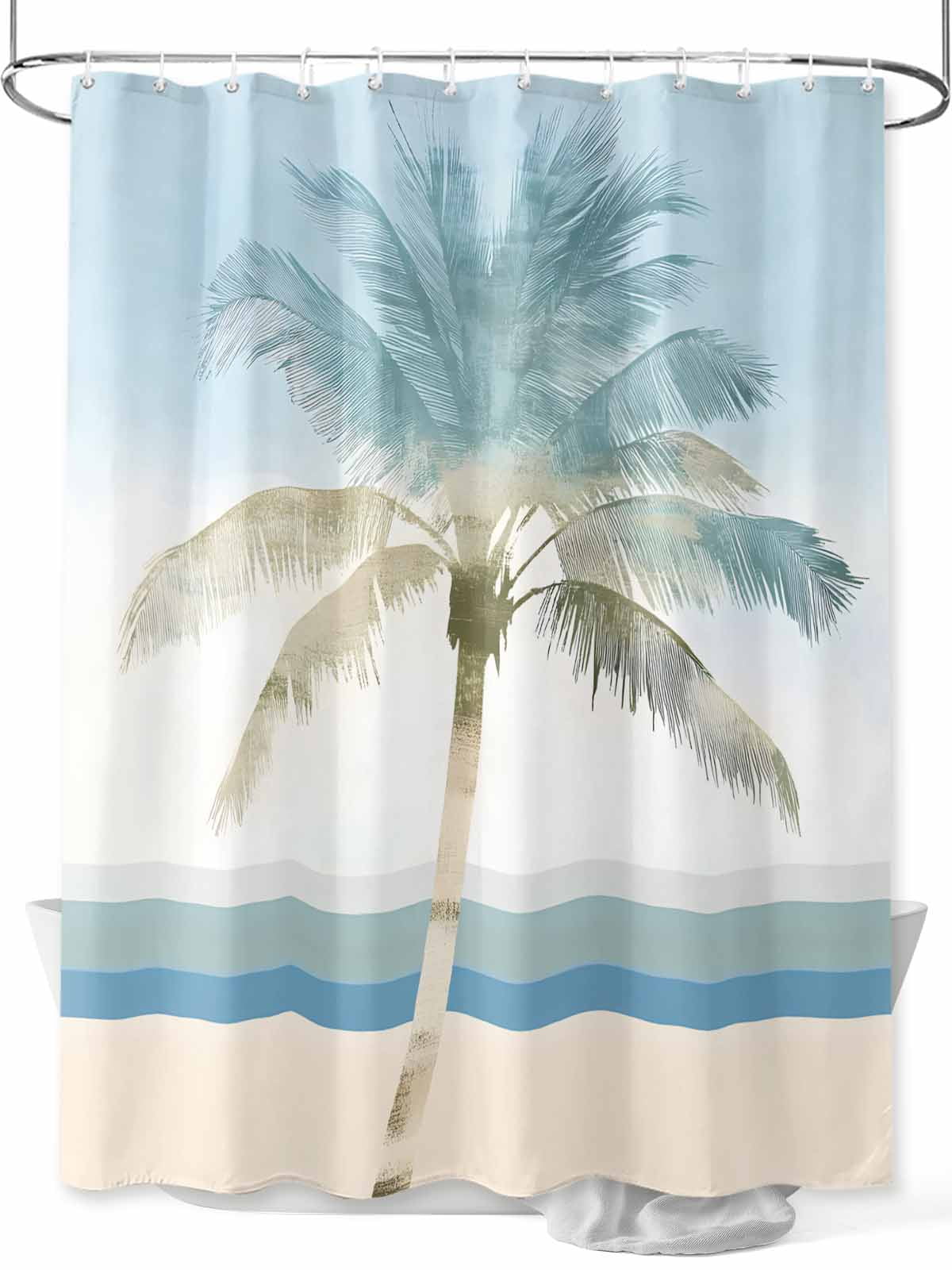 Boanket Polyester Fabric Summer Coast Palm Trees Shower Curtain, Blue ...