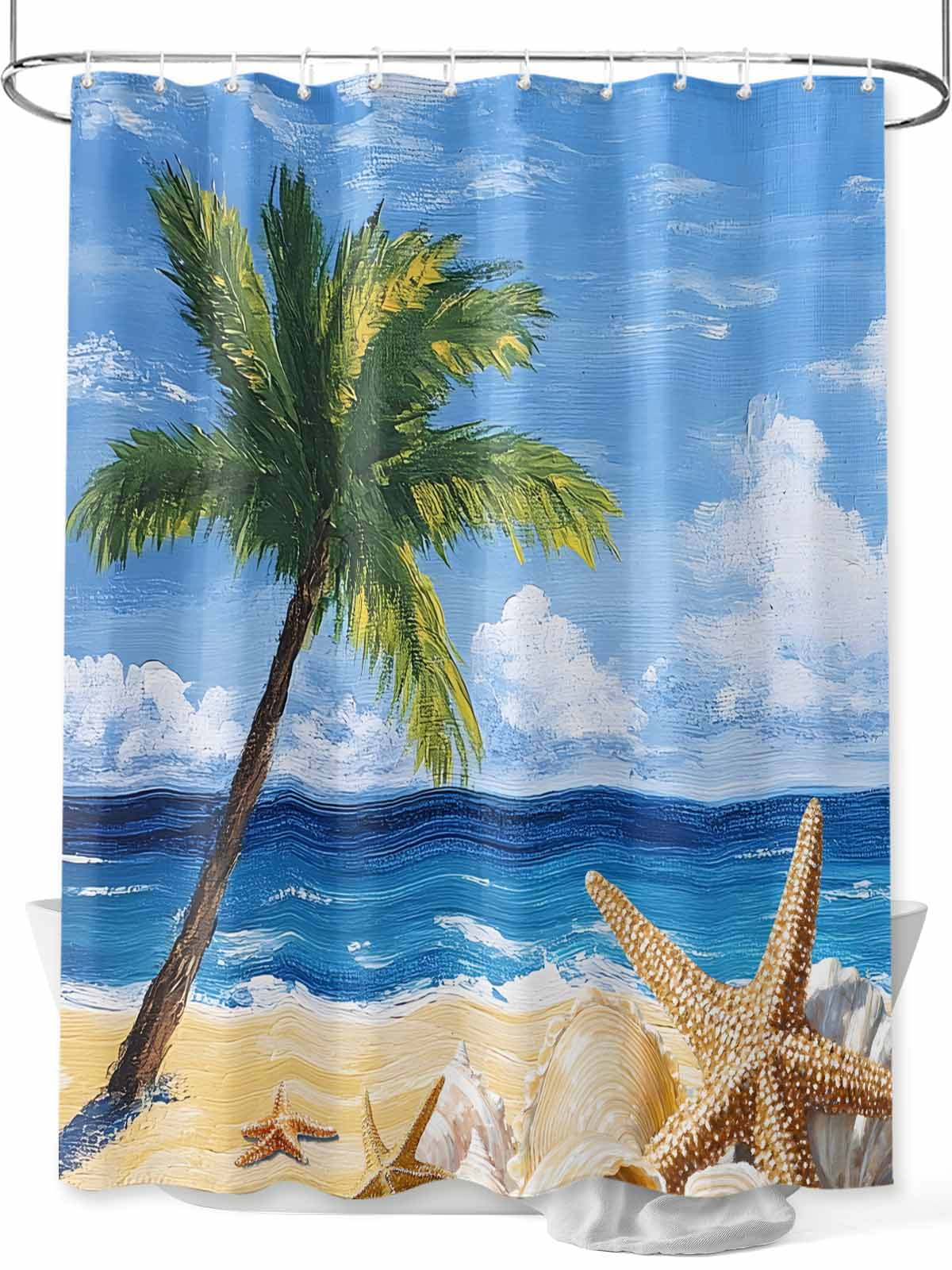 Boanket Polyester Fabric Summer Palm Tree Shower Curtain, Beach Ocean ...