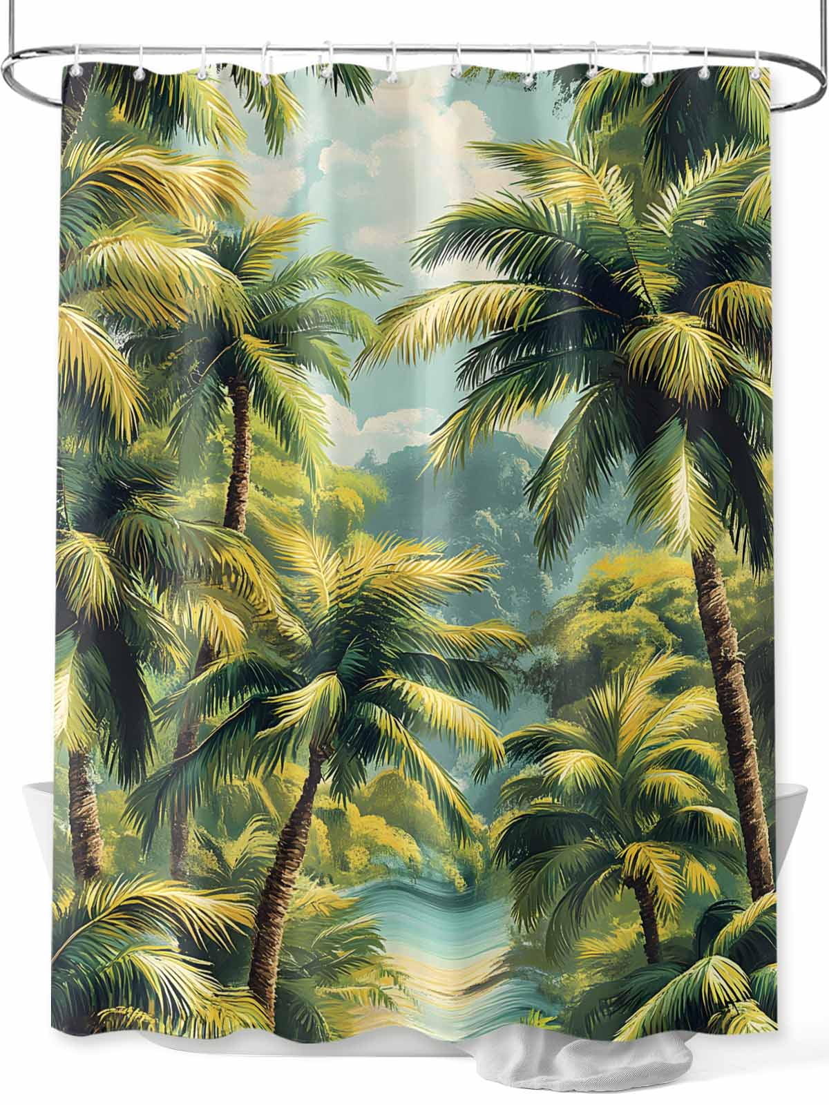 Boanket Polyester Fabric Summer Palm Trees Shower Curtain, Watercolor ...