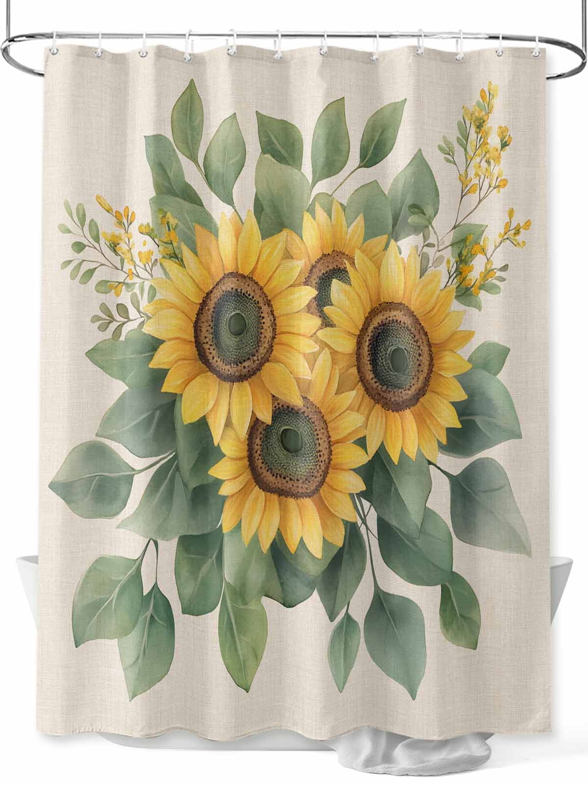 Boanket Polyester Fabric Summer Sunflowers Shower Curtain, Watercolor ...