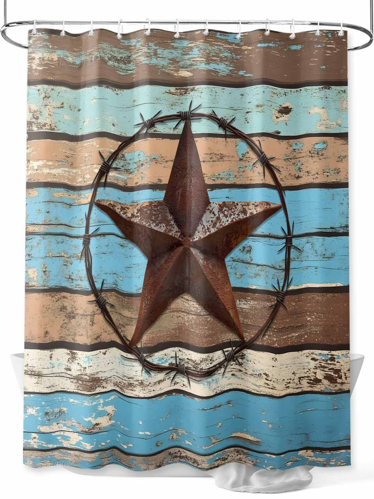 Boanket Polyester Fabric Texas Star Shower Curtain, Blue Brown Stars ...