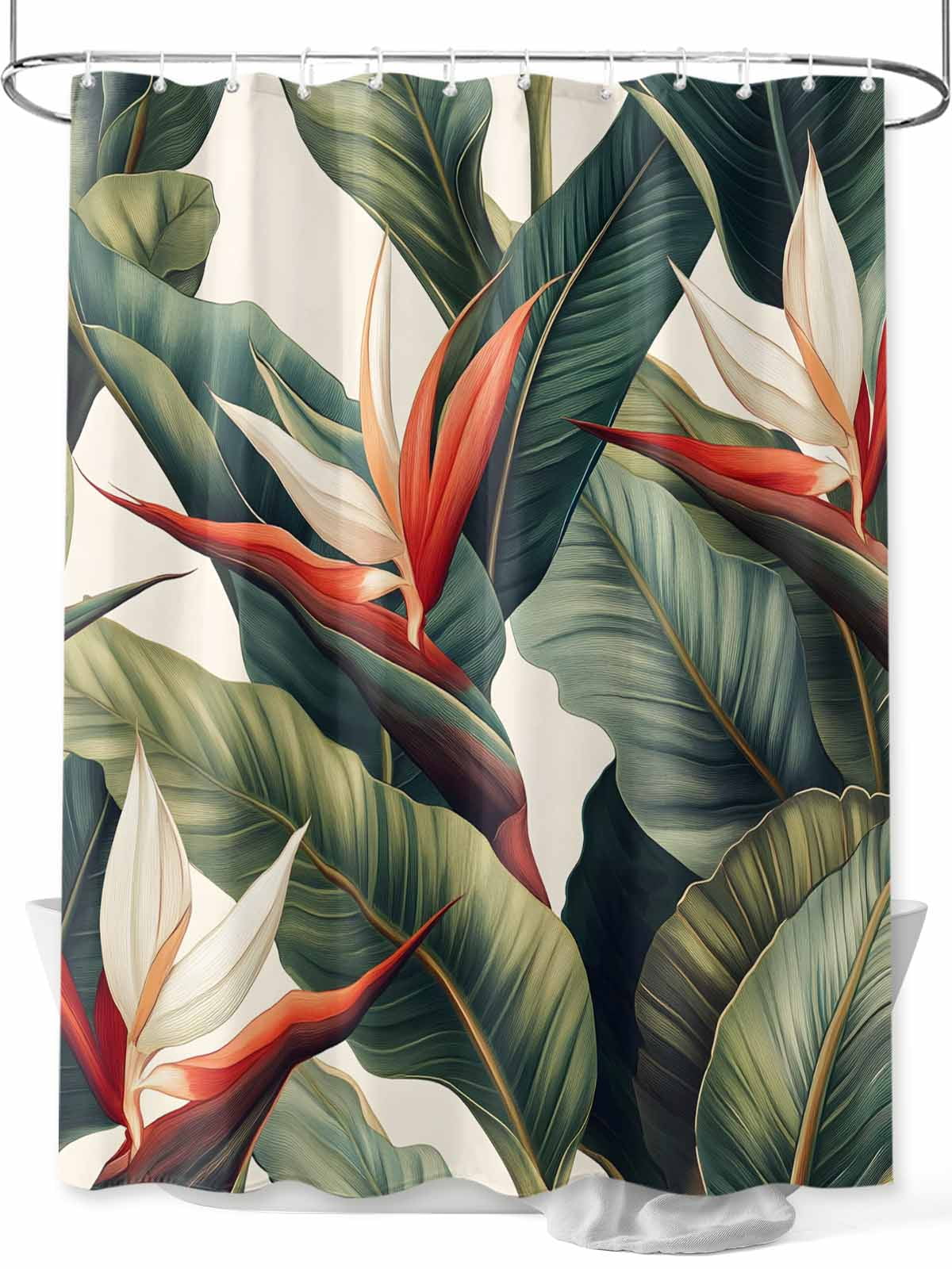 Boanket Polyester Fabric Tropical Plants Shower Curtain, Watercolor ...