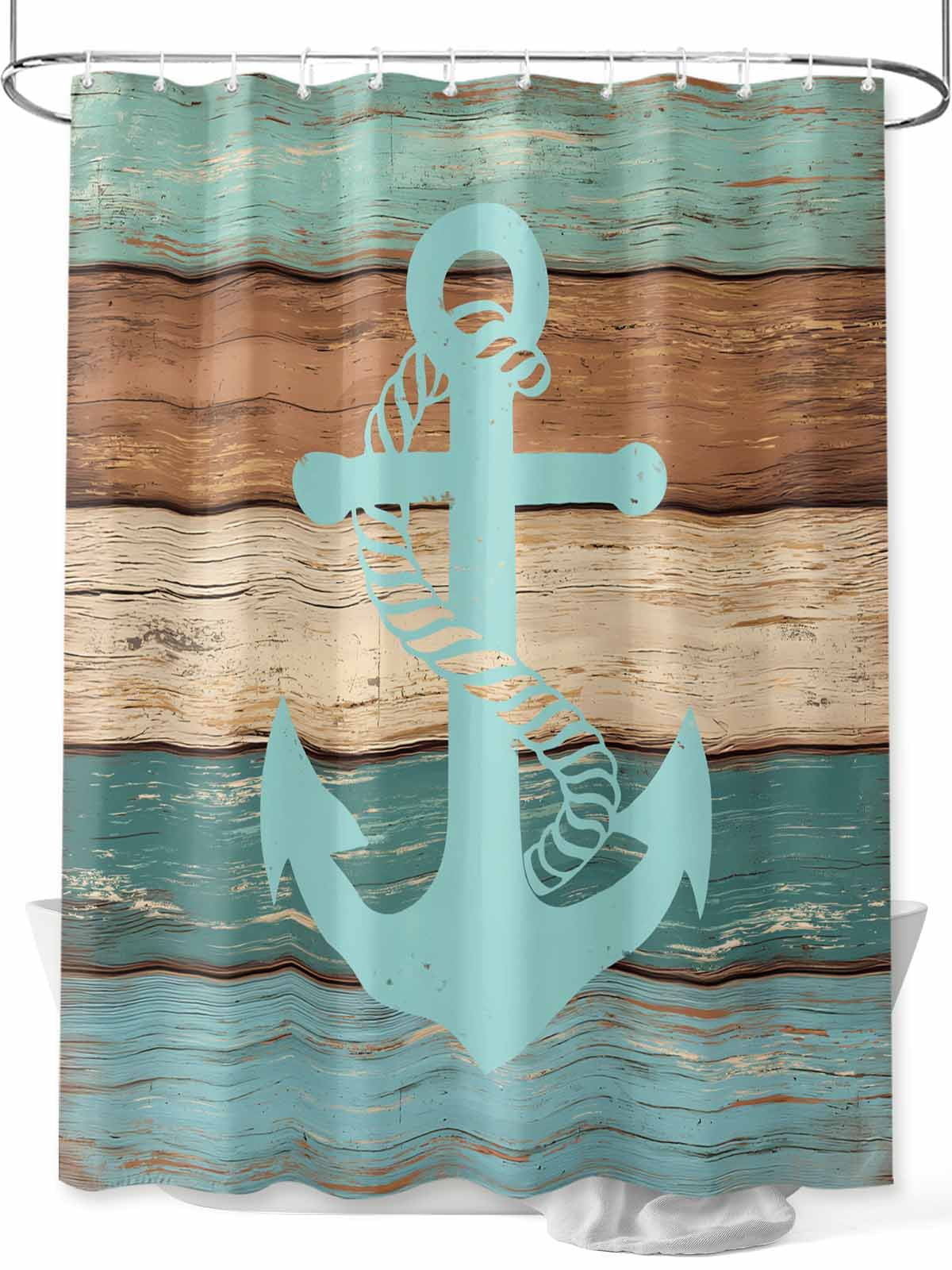 Boanket Polyester Fabric Turquoise Anchor Shower Curtain, Nautical ...