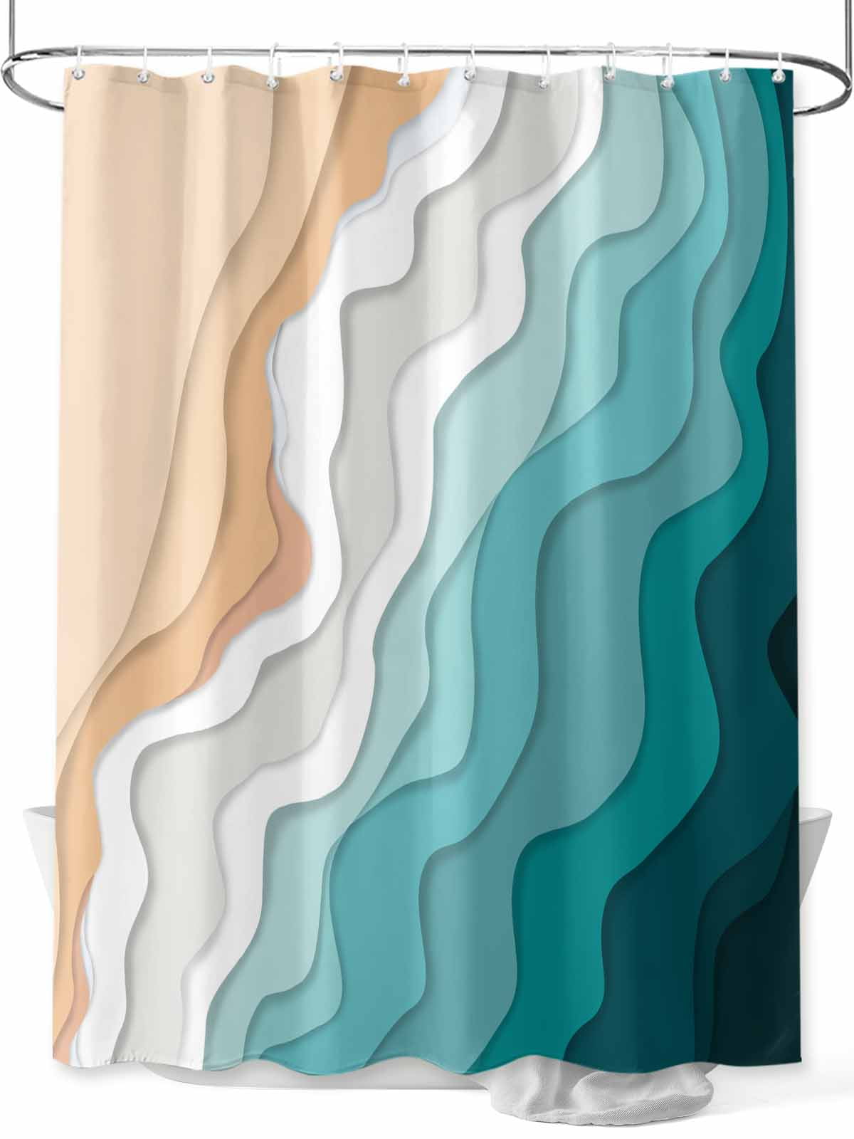 Boanket Polyester Fabric Turquoise Coastal Beach Shower Curtain, Modern ...