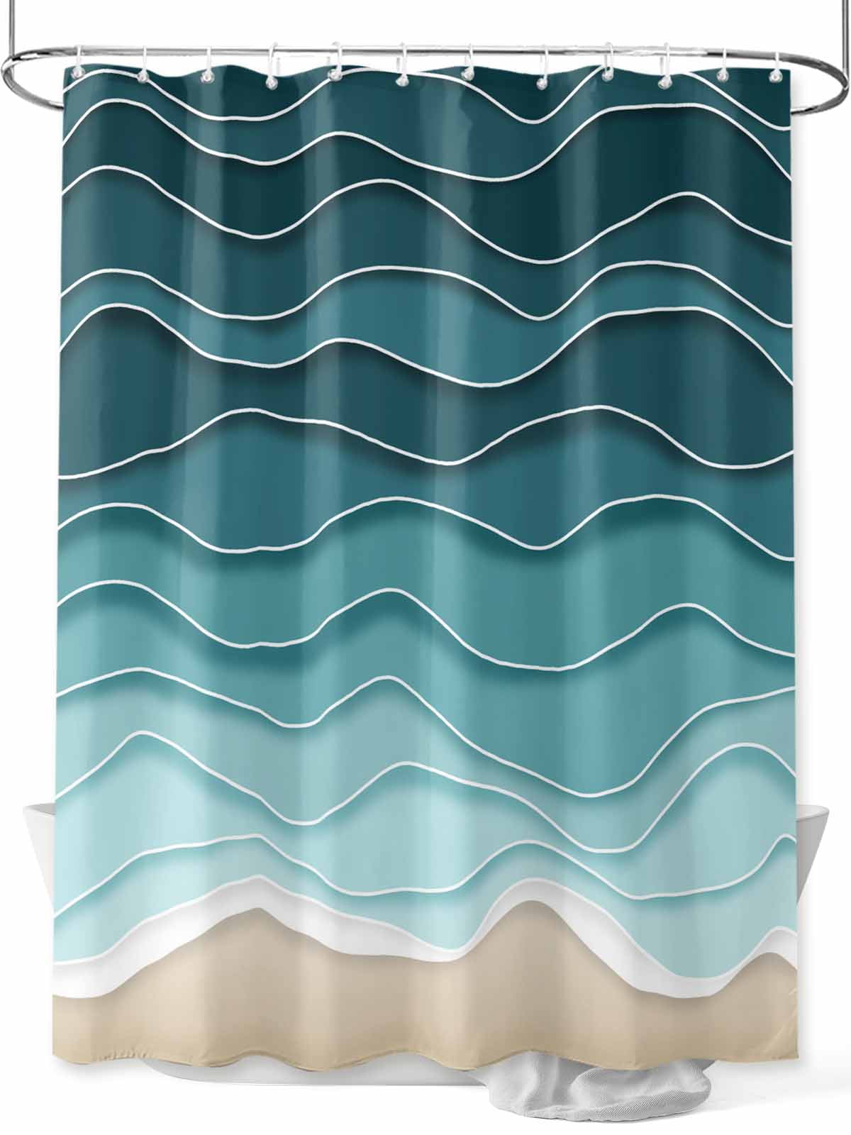 Boanket Polyester Fabric Turquoise Waves Shower Curtain, Simple Ombre ...