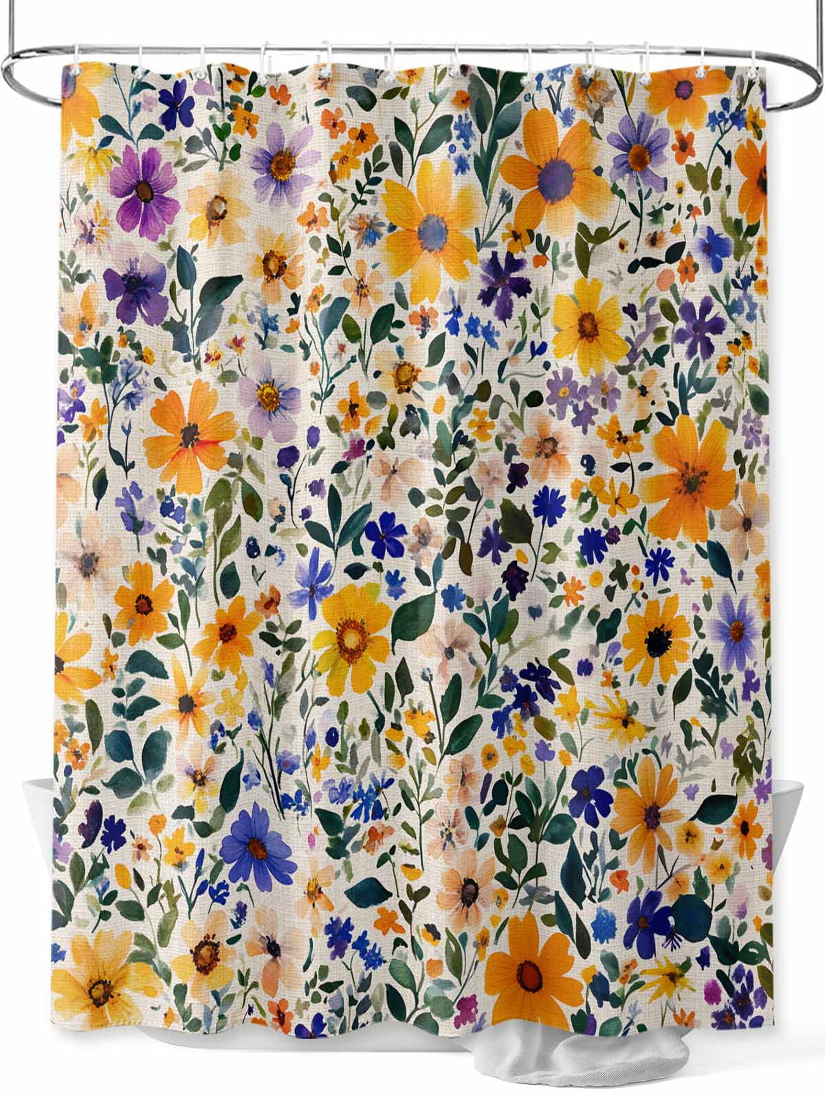 Boanket Polyester Fabric Watercolor Wildflowers Shower Curtain ...