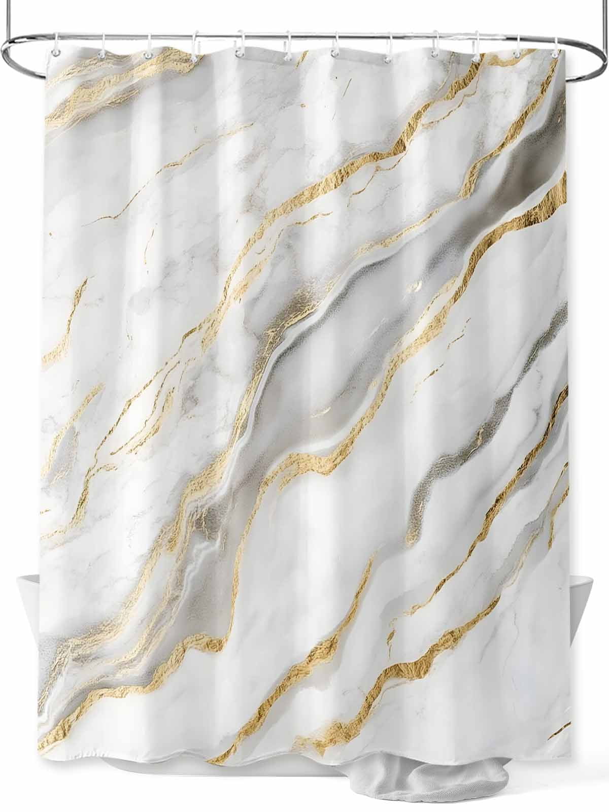 Boanket Polyester Fabric White Marble Shower Curtain, Abstract Modern Yellow Crack Art ...