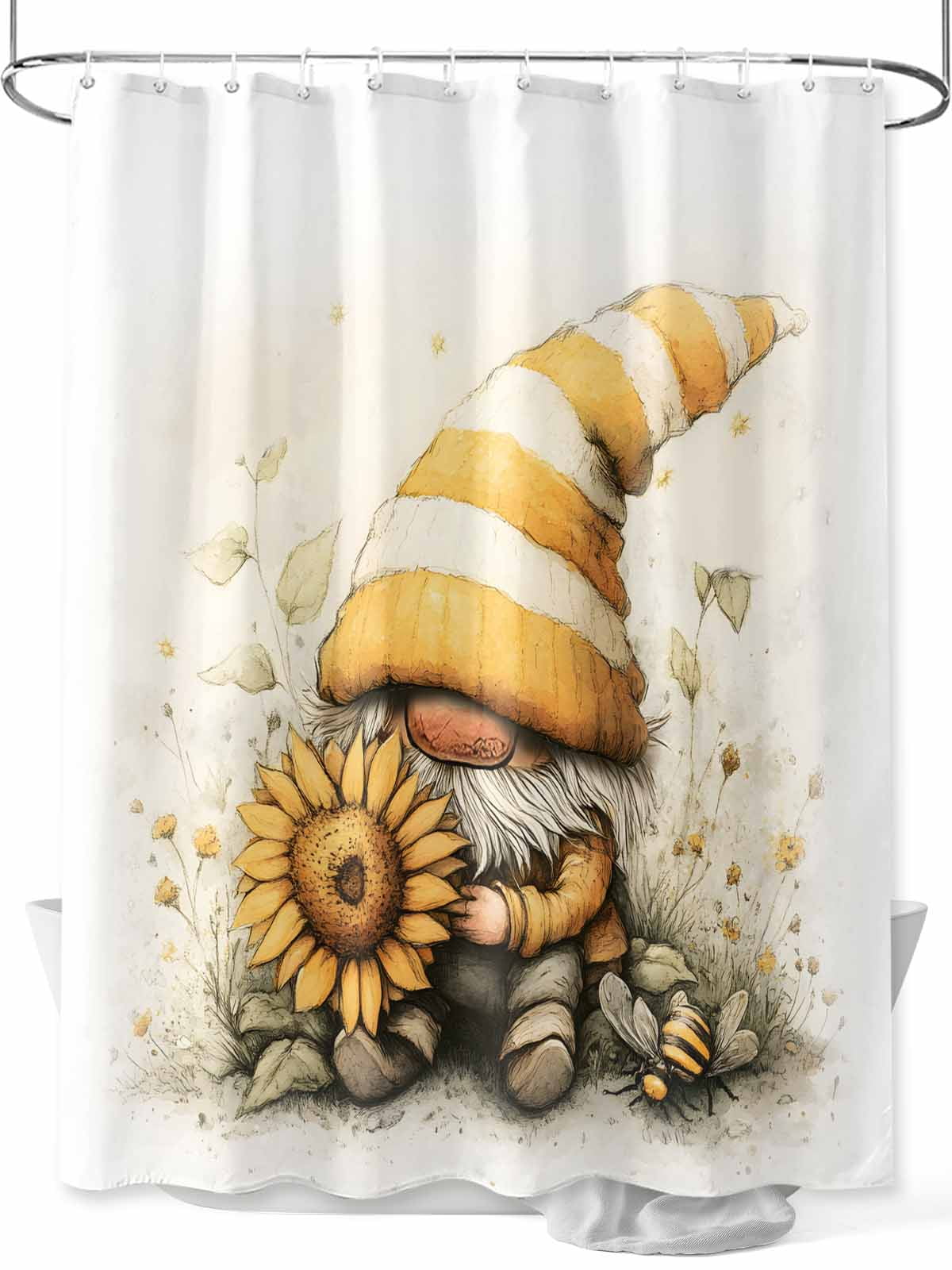 Boanket Polyester Fabric Yellow Dwarf Shower Curtain, Sunflower Vintage ...