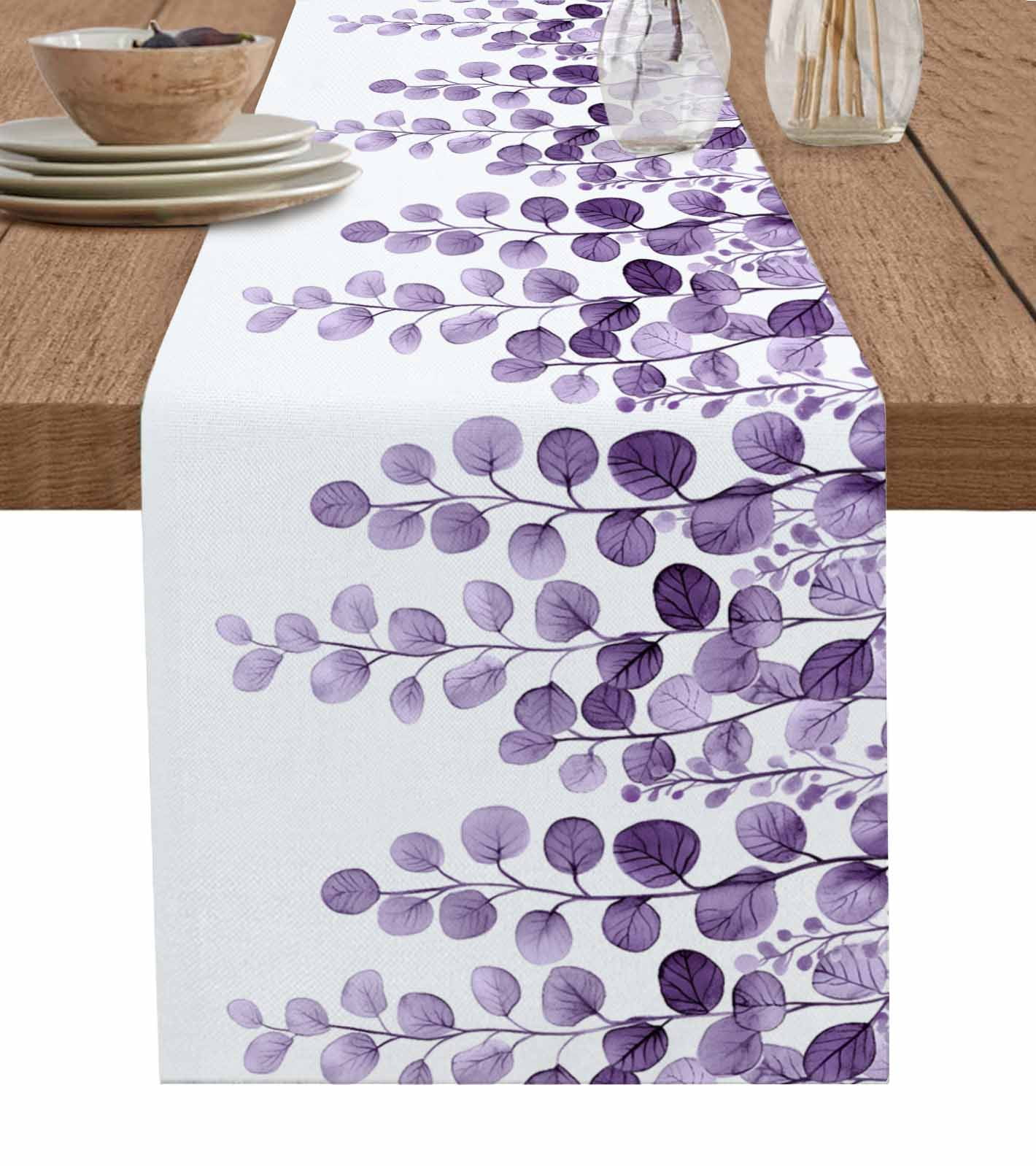 Boanket Purple Eucalyptus Leaves Table Runner - 120 Inch Long, Kitchen ...