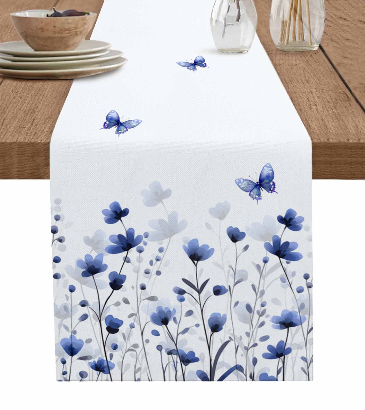 Boanket Purple Floral Butterfly Table Runner - 70 Inch Long, Kitchen ...