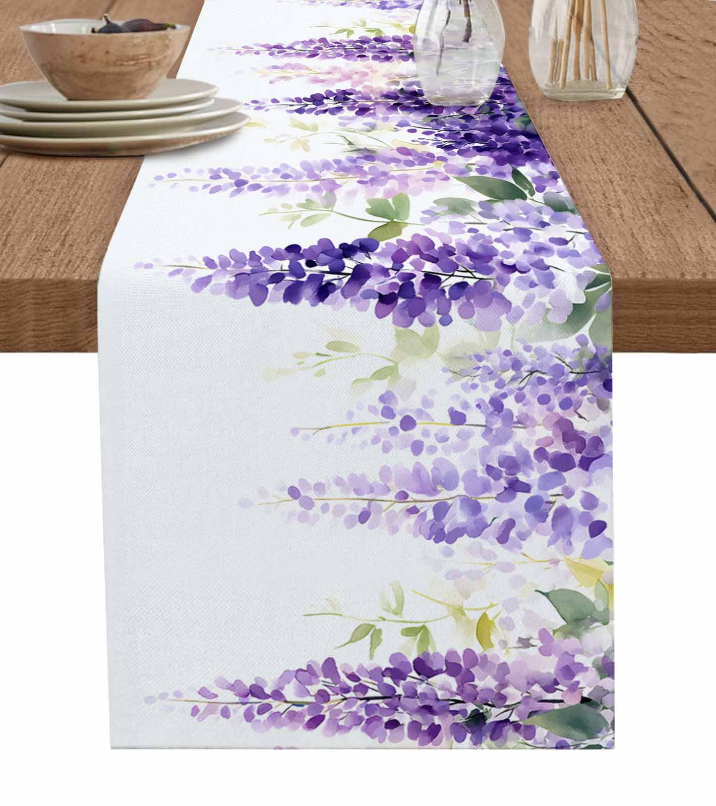 Boanket Purple Flower Table Runner - 60 Inch Long, Kitchen Dining Table ...
