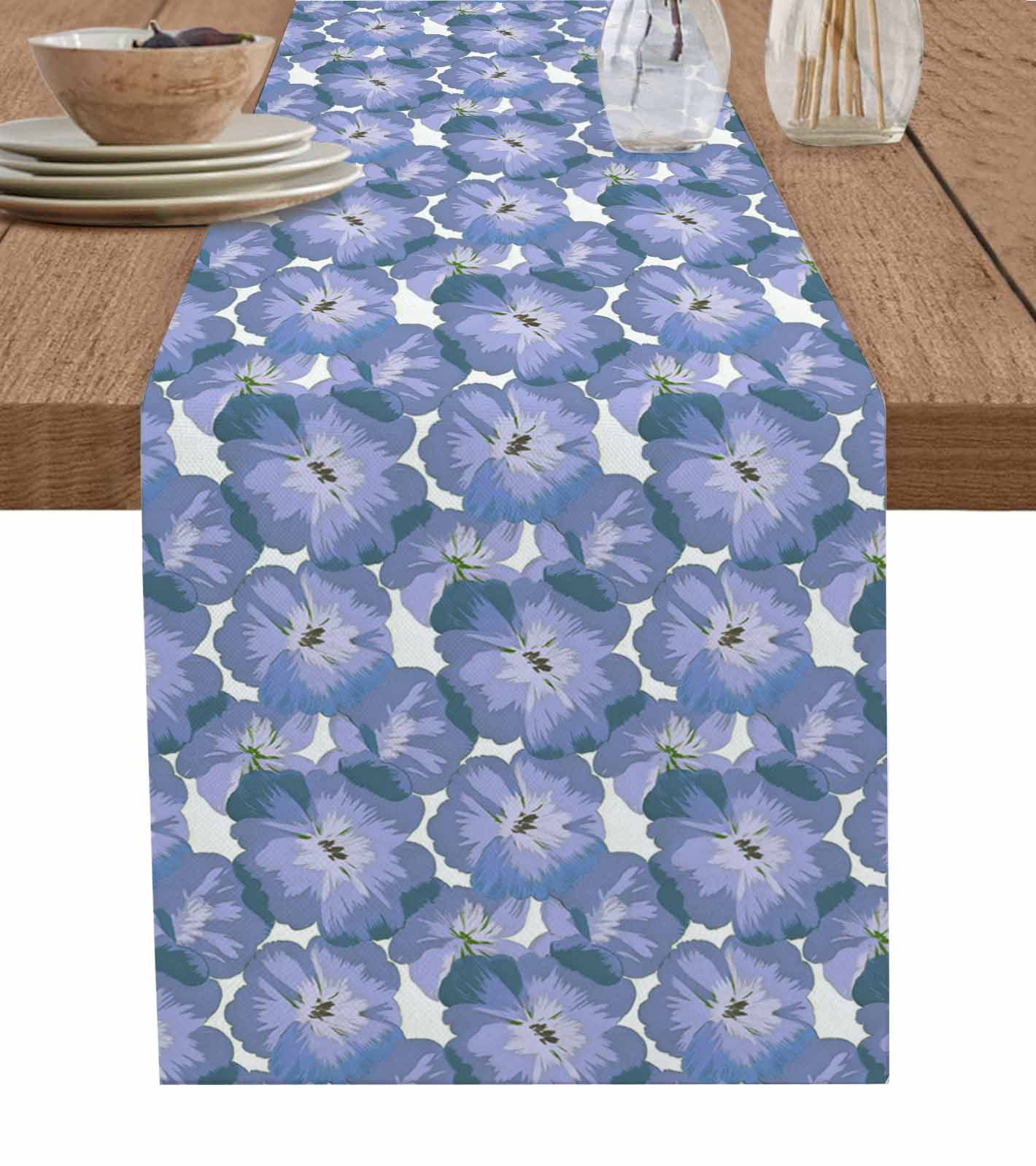 Boanket Purple Flower Table Runner - 90 Inch Long, Kitchen Dining Table ...
