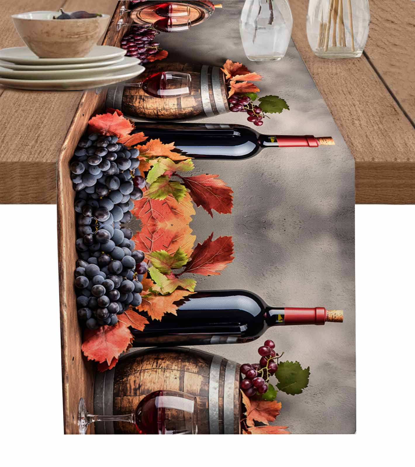 Boanket Purple Grapes Farmhouse Table Runner - 70 Inch Long, Kitchen Dining Table Runner Dresser ...