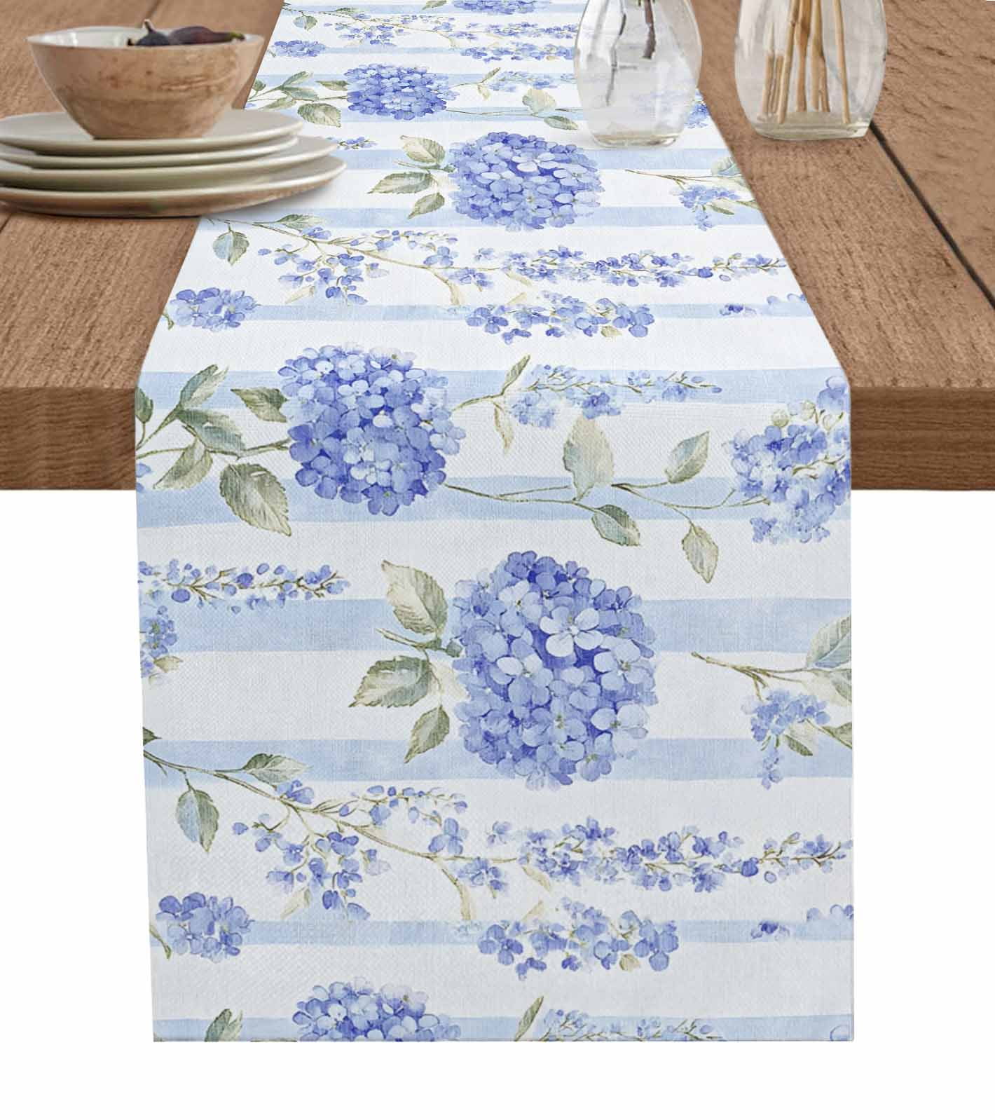 Boanket Purple Hydrangea Table Runner - 48 Inch Long, Kitchen Dining Table Runner Dresser ...