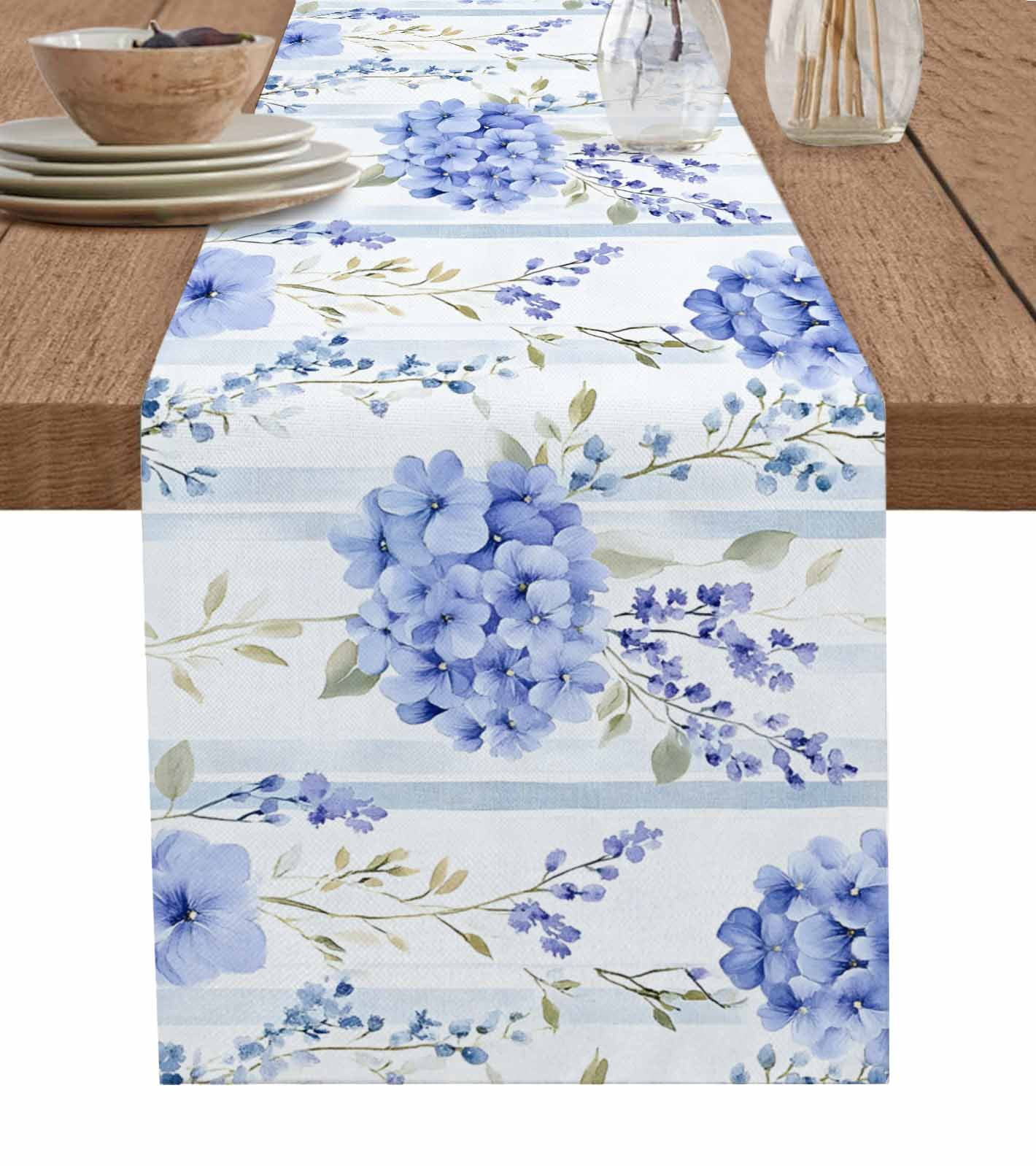 Boanket Purple Hydrangea Table Runner - 72 Inch Long, Kitchen Dining Table Runner Dresser ...