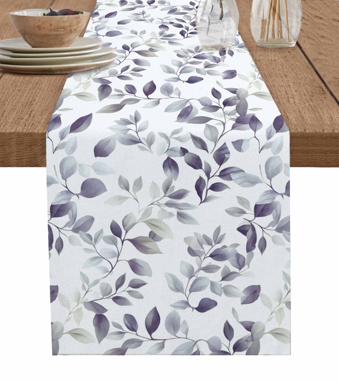 Boanket Purple Leaves Table Runner - 90 Inch Long, Kitchen Dining Table ...