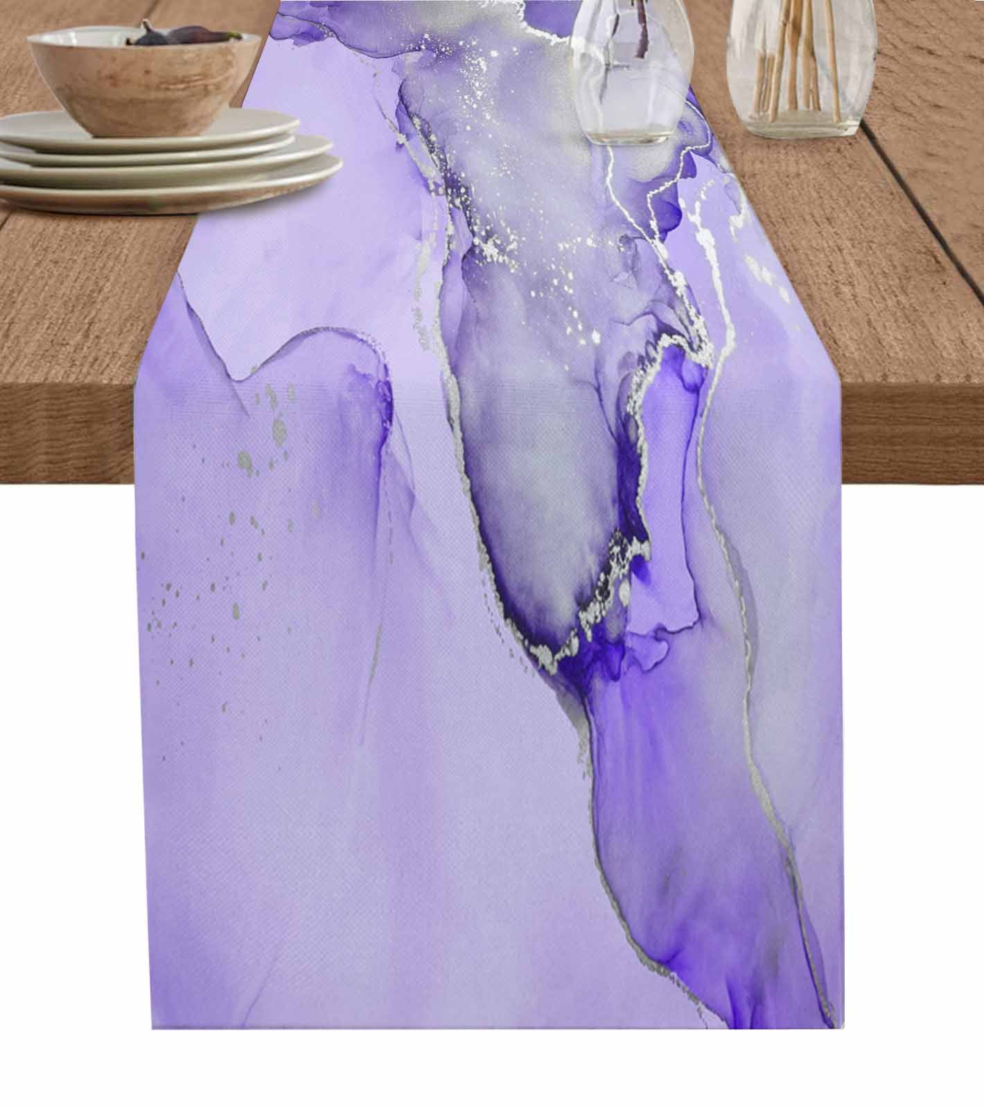 Boanket Purple Marble Table Runner - 60 Inch Long, Kitchen Dining Table ...