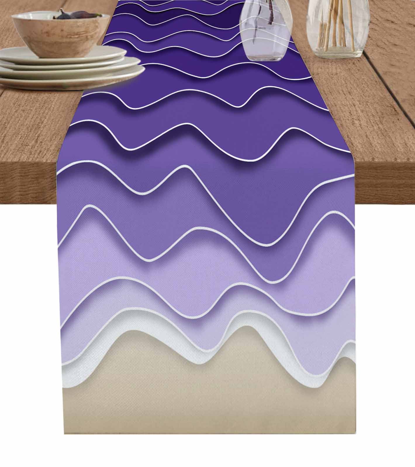 Boanket Purple Ocean Waves Table Runner - 120 Inch Long, Kitchen Dining ...