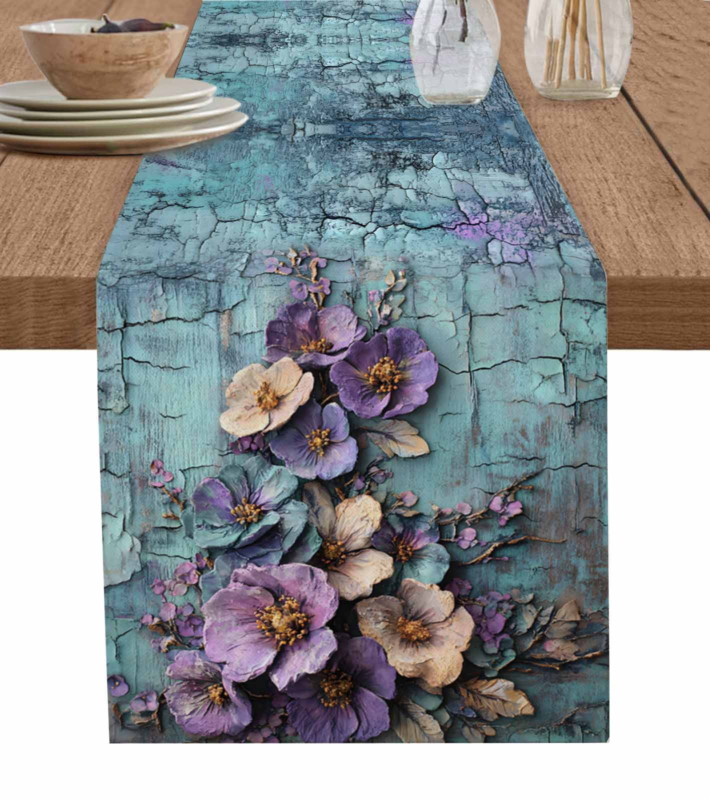 Boanket Purple Spring Flowers Table Runner - 60 Inch Long, Kitchen ...