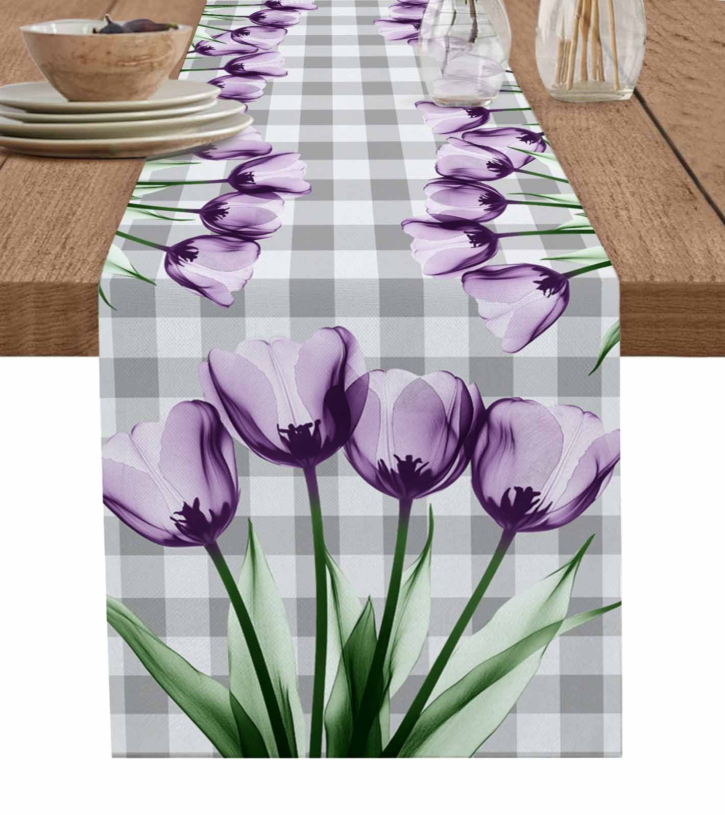 Boanket Purple Tulip Table Runner - 120 Inch Long, Kitchen Dining Table ...