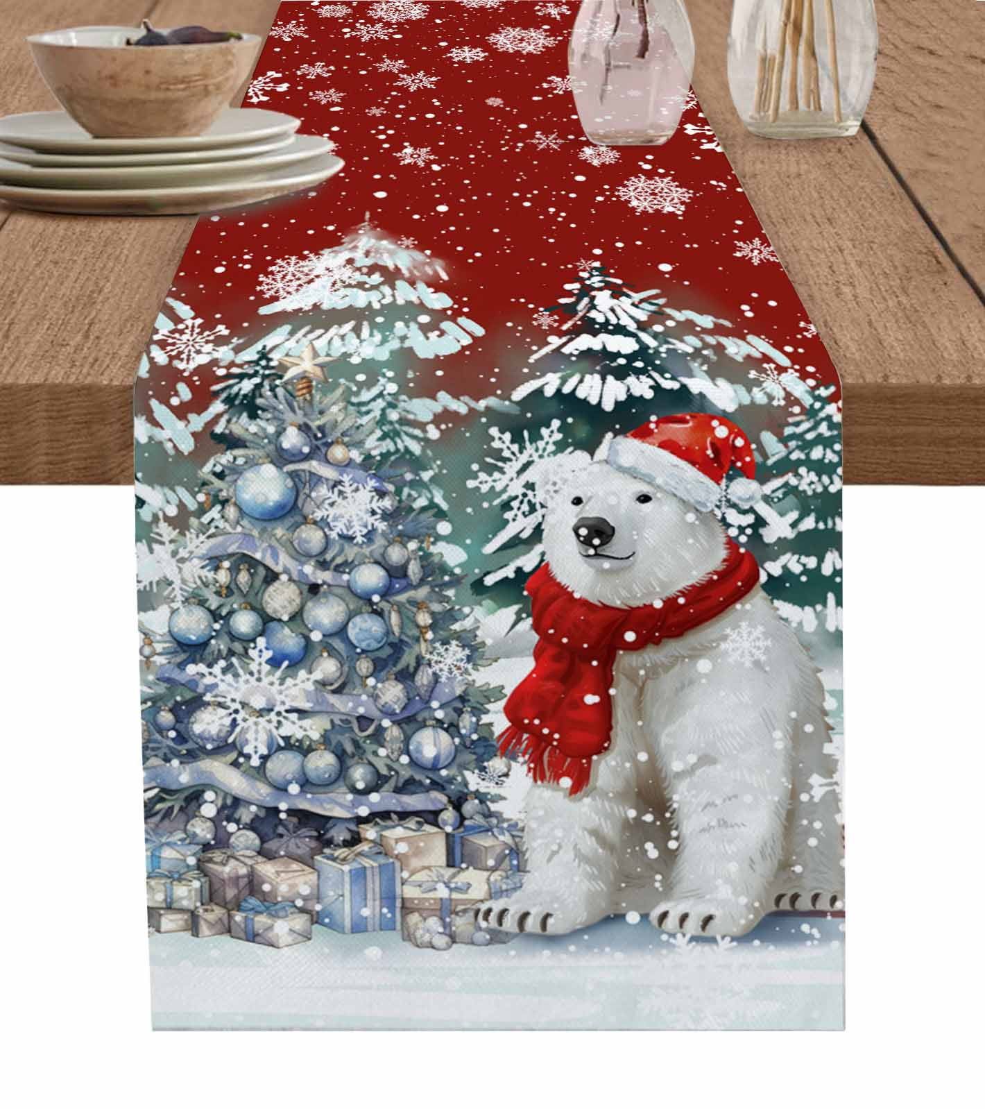 Boanket Red Bear Christmas Table Runner - 120 Inch Long, Kitchen Dining ...