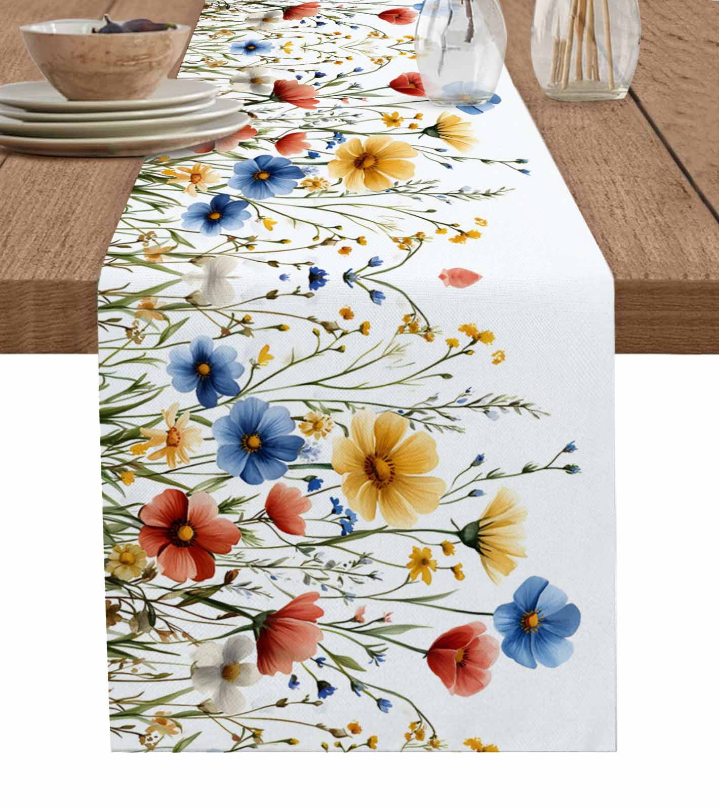 Boanket Red Blue Yellow Spring Floral Table Runner - 70 Inch Long ...