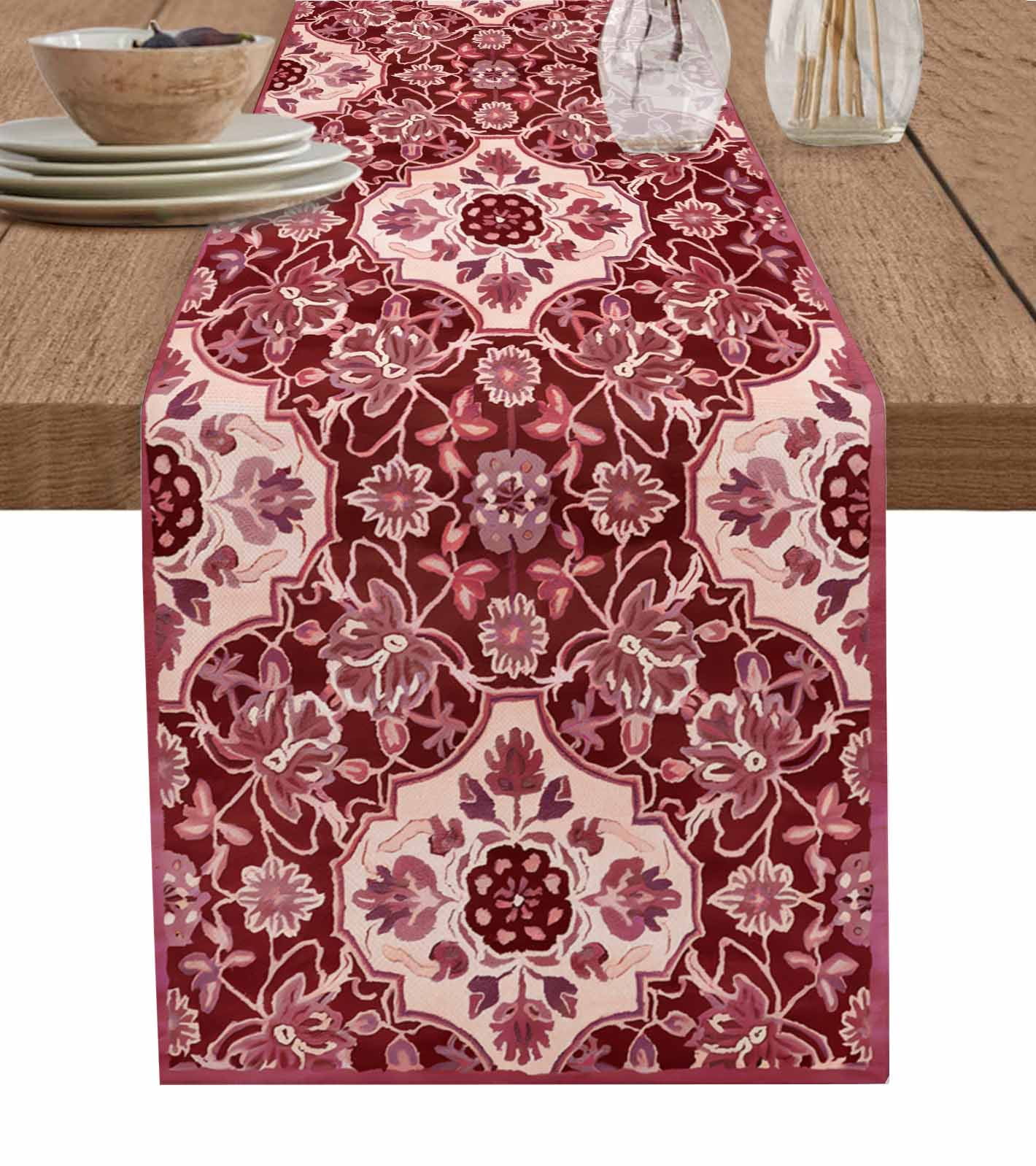 Boanket Red Boho Table Runner - 120 Inch Long, Kitchen Dining Table ...