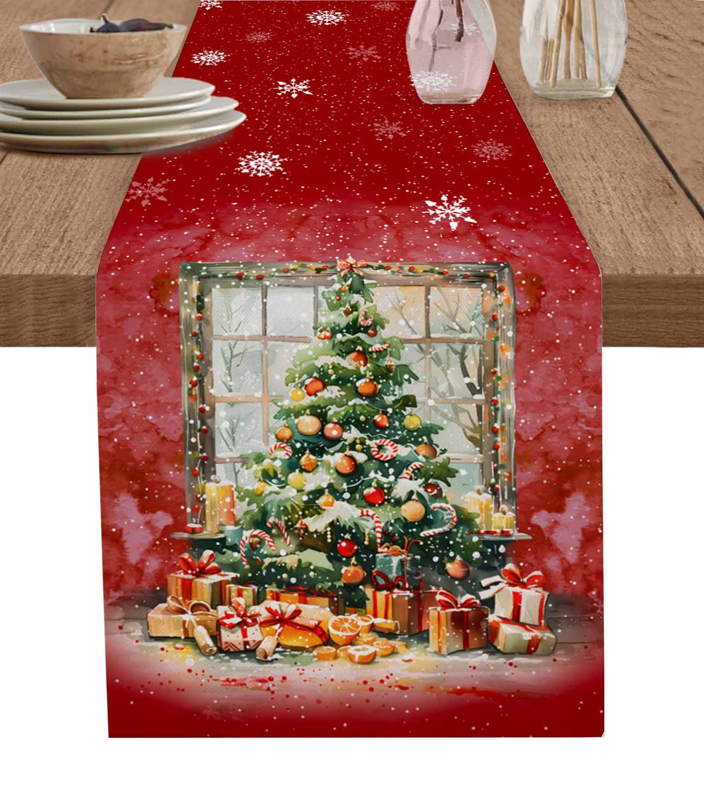 Boanket Red Christmas Tree Table Runner - 90 Inch Long, Kitchen Dining ...