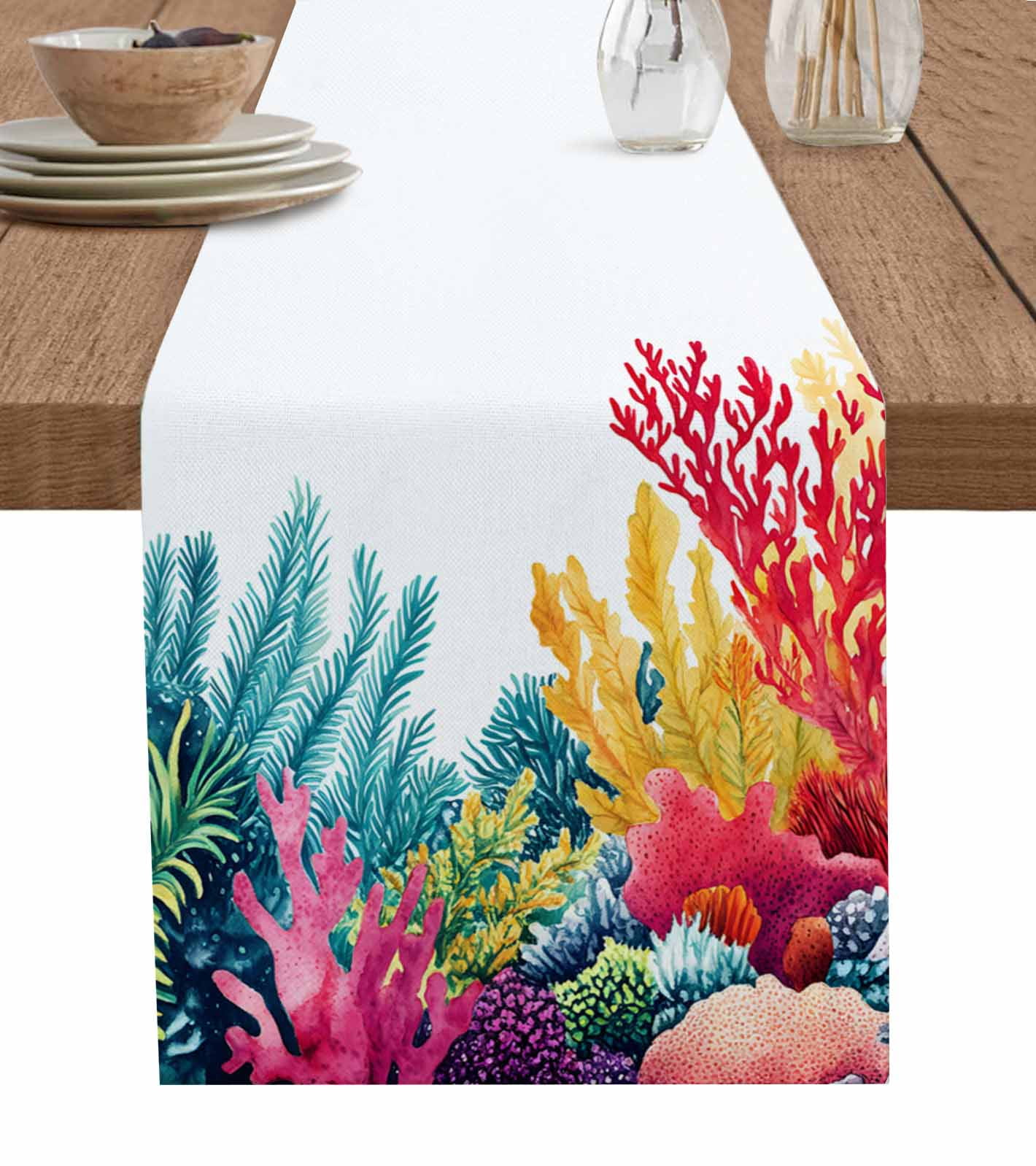 Boanket Red Coral Coastal Table Runner - 90 Inch Long, Kitchen Dining ...