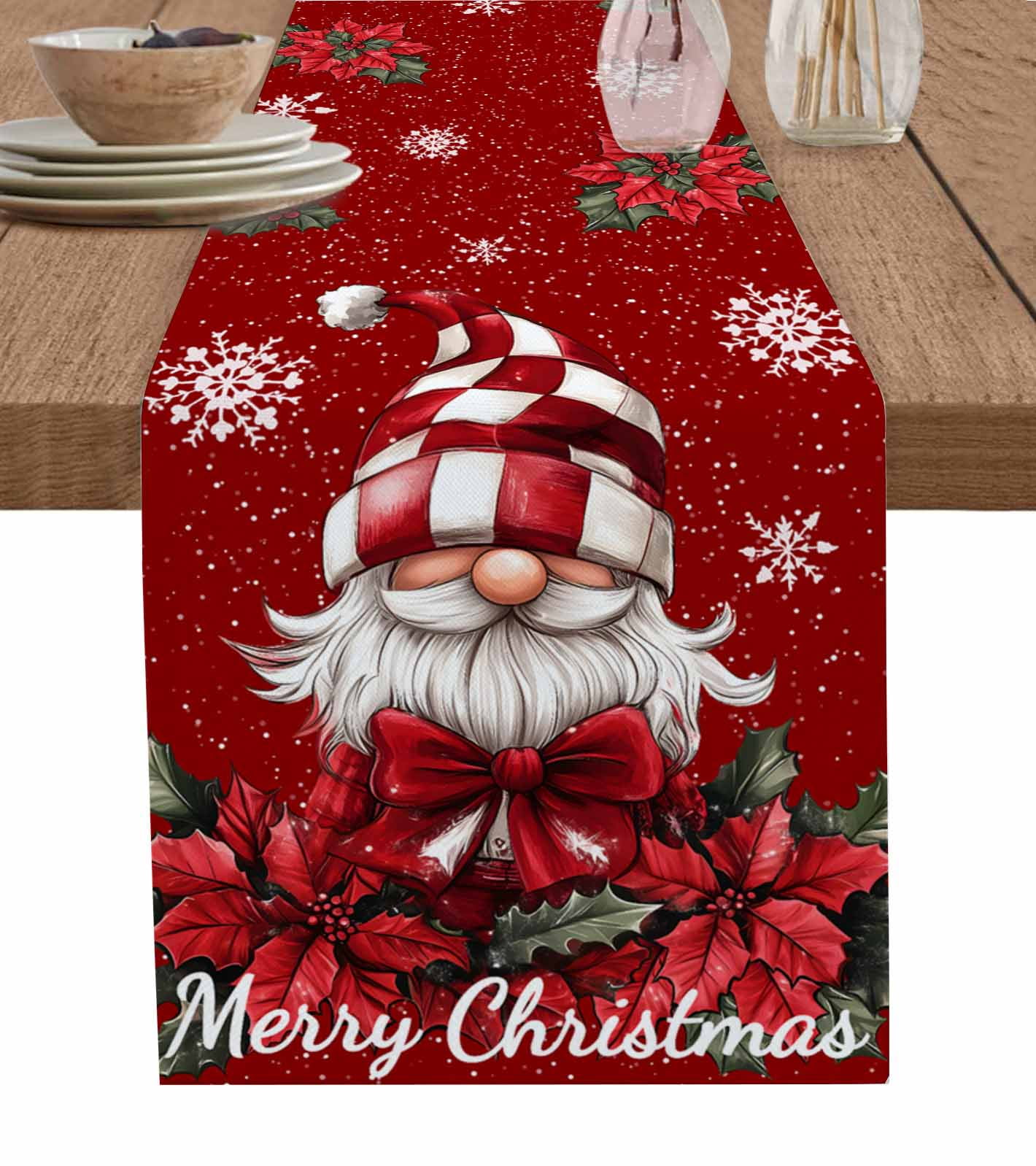 Boanket Red Gnomes Christmas Table Runner - 60 Inch Long, Kitchen ...