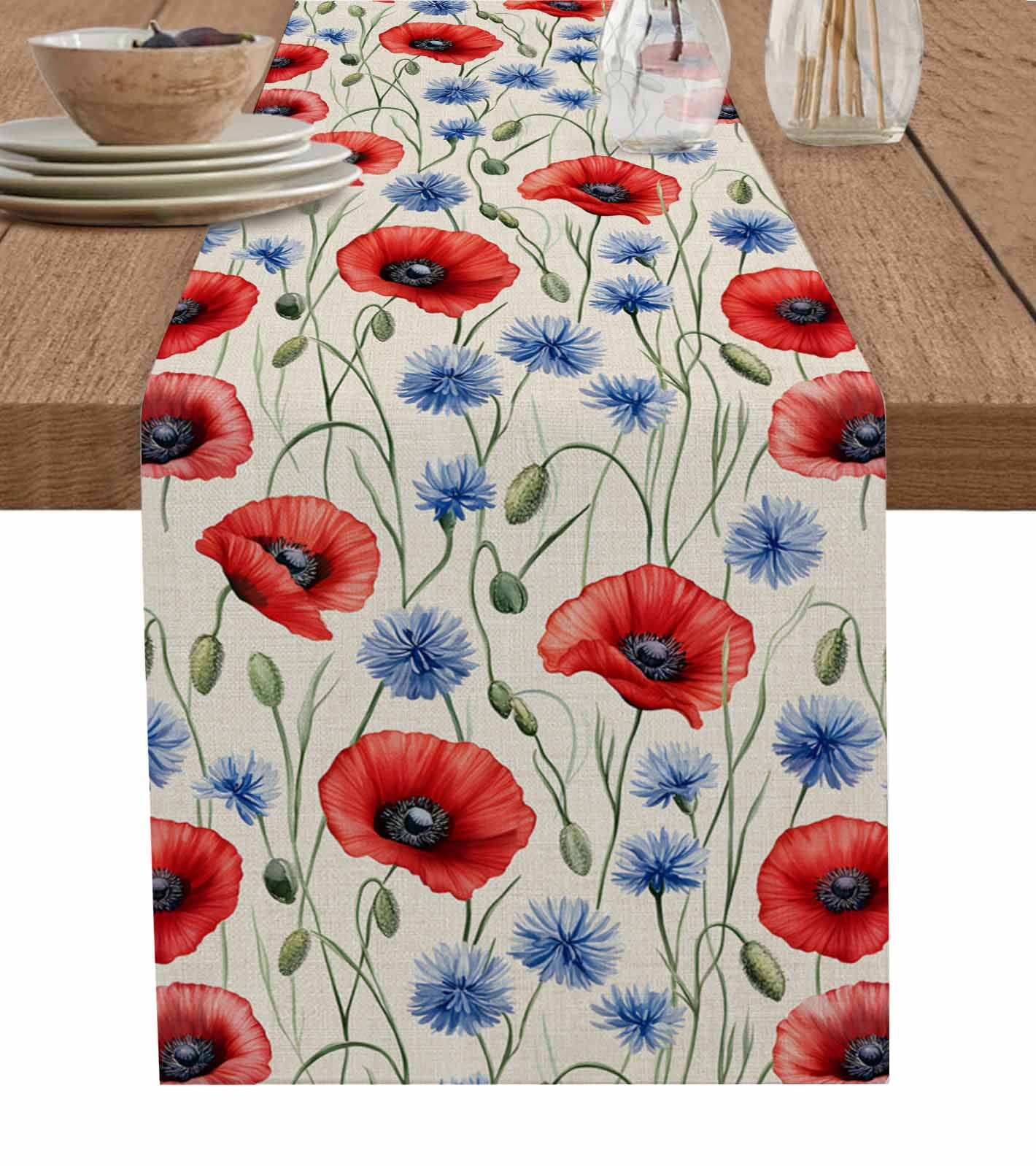 Boanket Red Poppy Flower Table Runner - 70 Inch Long, Kitchen Dining ...