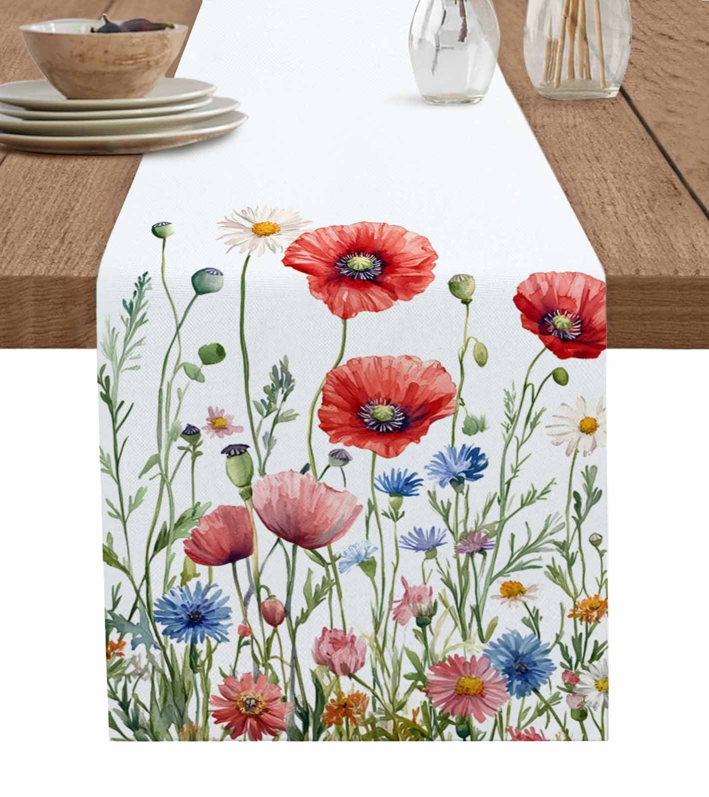 Boanket Red Poppy Flower Table Runner - 90 Inch Long, Kitchen Dining ...